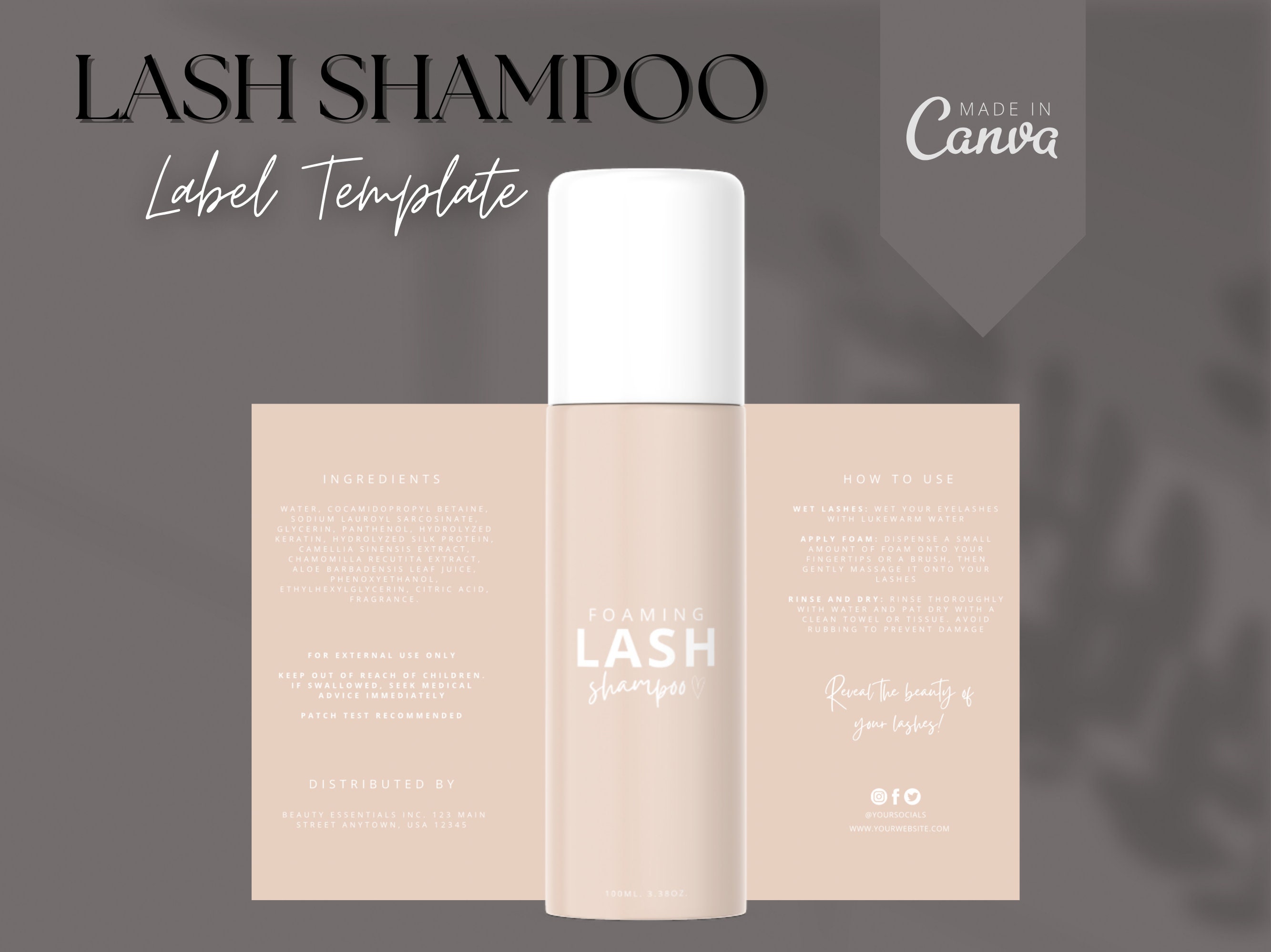 Lash Shampoo Template Lash Foam Shampoo Lashes Bottle Template Lash Clenser Label Eyelash ...