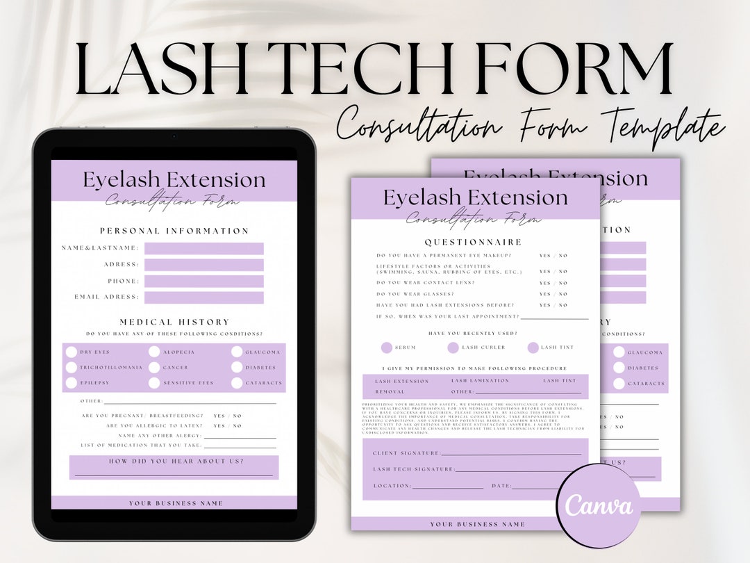 Lash Extension Consultation Form Template: Eyelash Intake, Consent ...