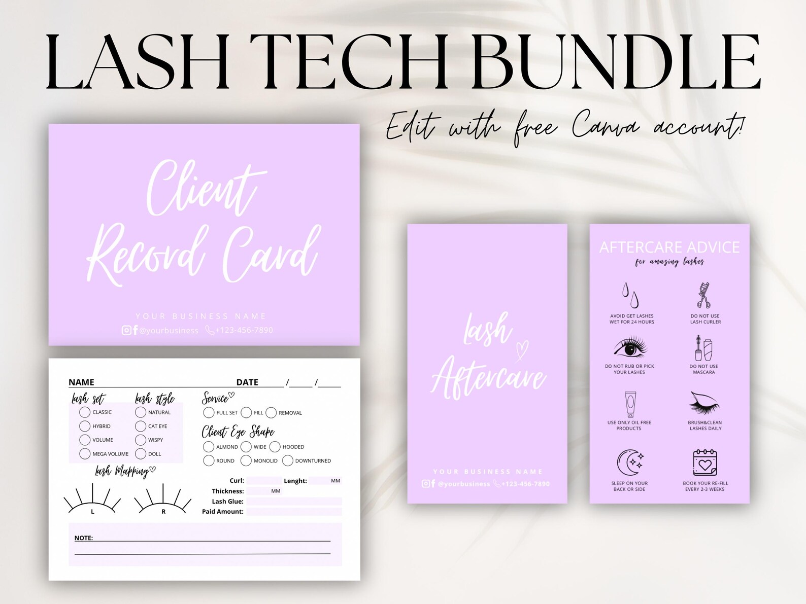 Lash Tech Client Forms: Extension Aftercare Card Template (canva ...