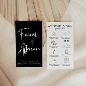 Facial Aftercare Card Template Esthetician Care Instructions Facial Care Card Facial Care Tips ...