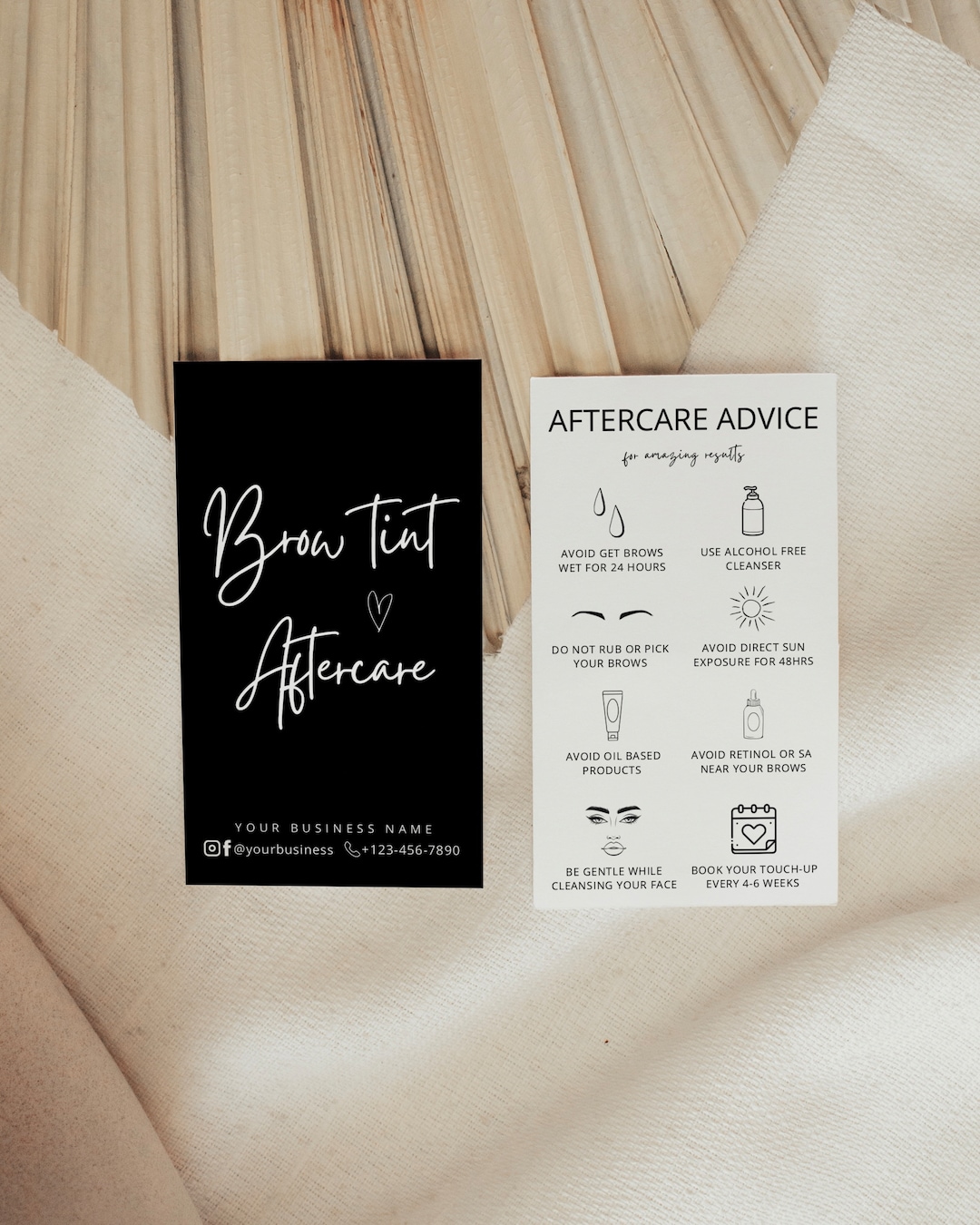 Brow Tint Aftercare Card Template: Editable Canva Design (3.5x2 Inches ...