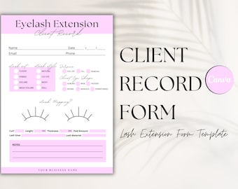 Lash Extension Client Record Form Template Eyelash Extension Client ...