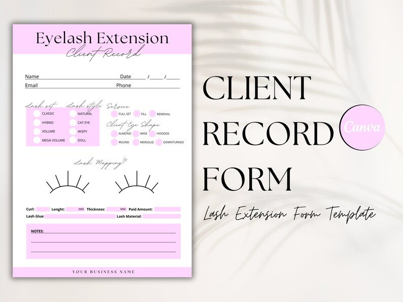 Eyelash Extension Client Record Form: Lash Tech Template (canva ...
