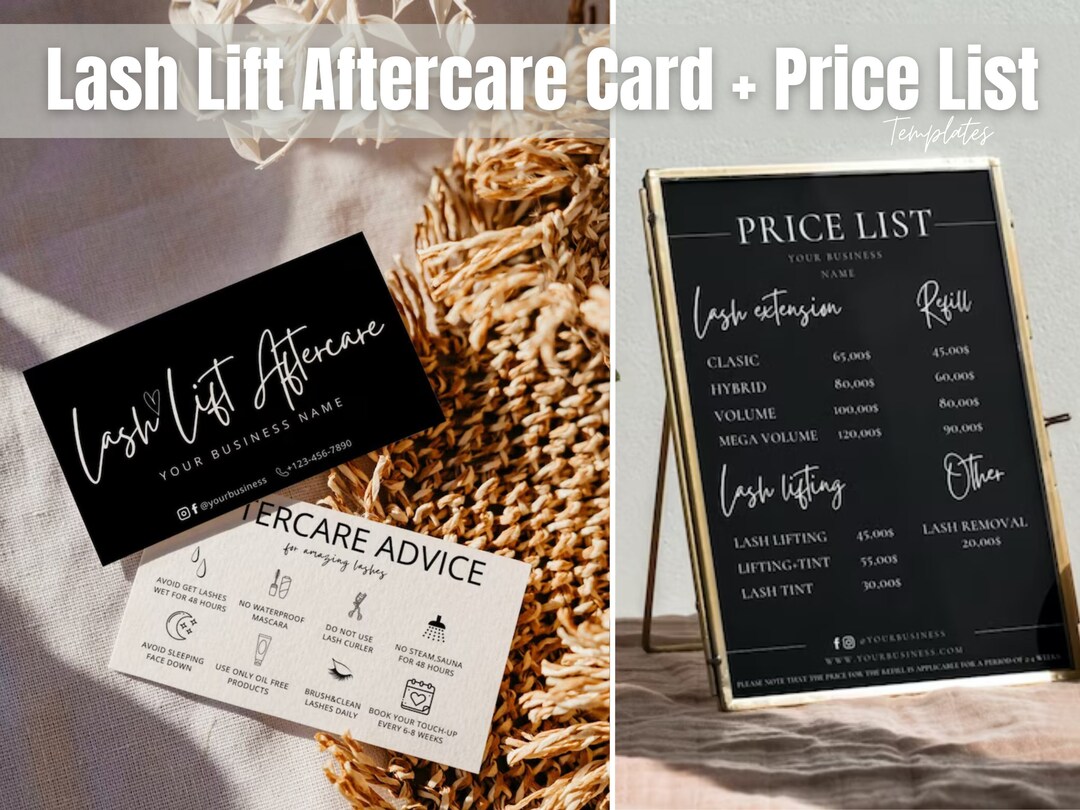 Lash Lift Aftercare Card Template Price List Template Lash Lift Care ...
