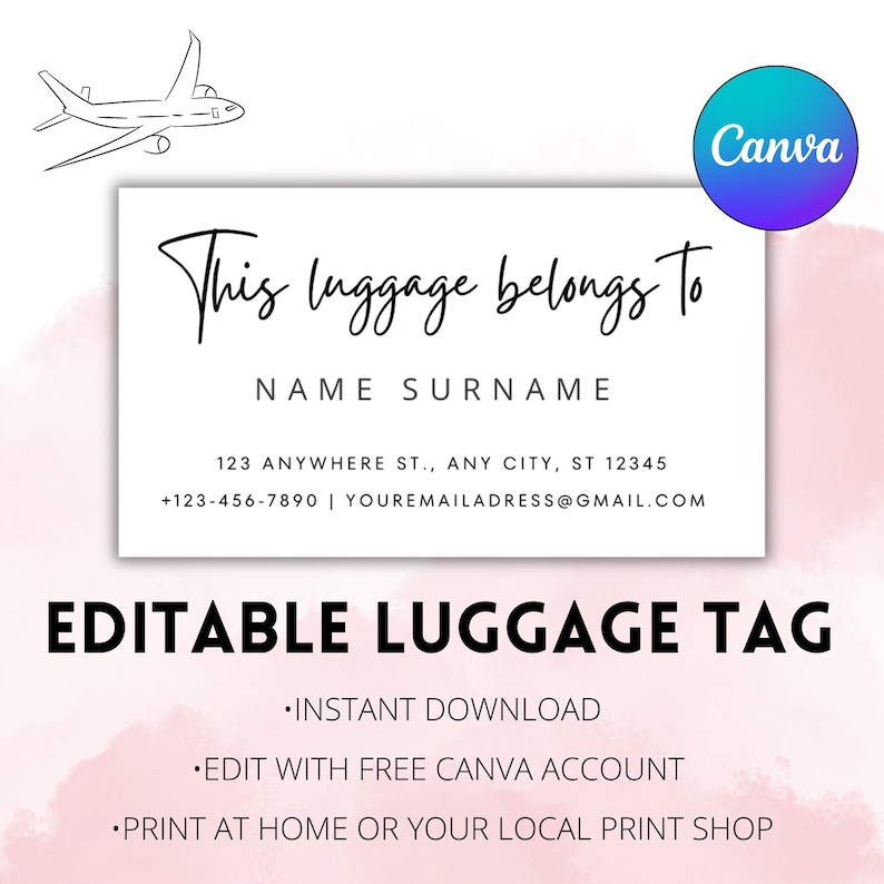 Luggage Tag Template Suitcase Tag Template Travel Tag Template Travel ...