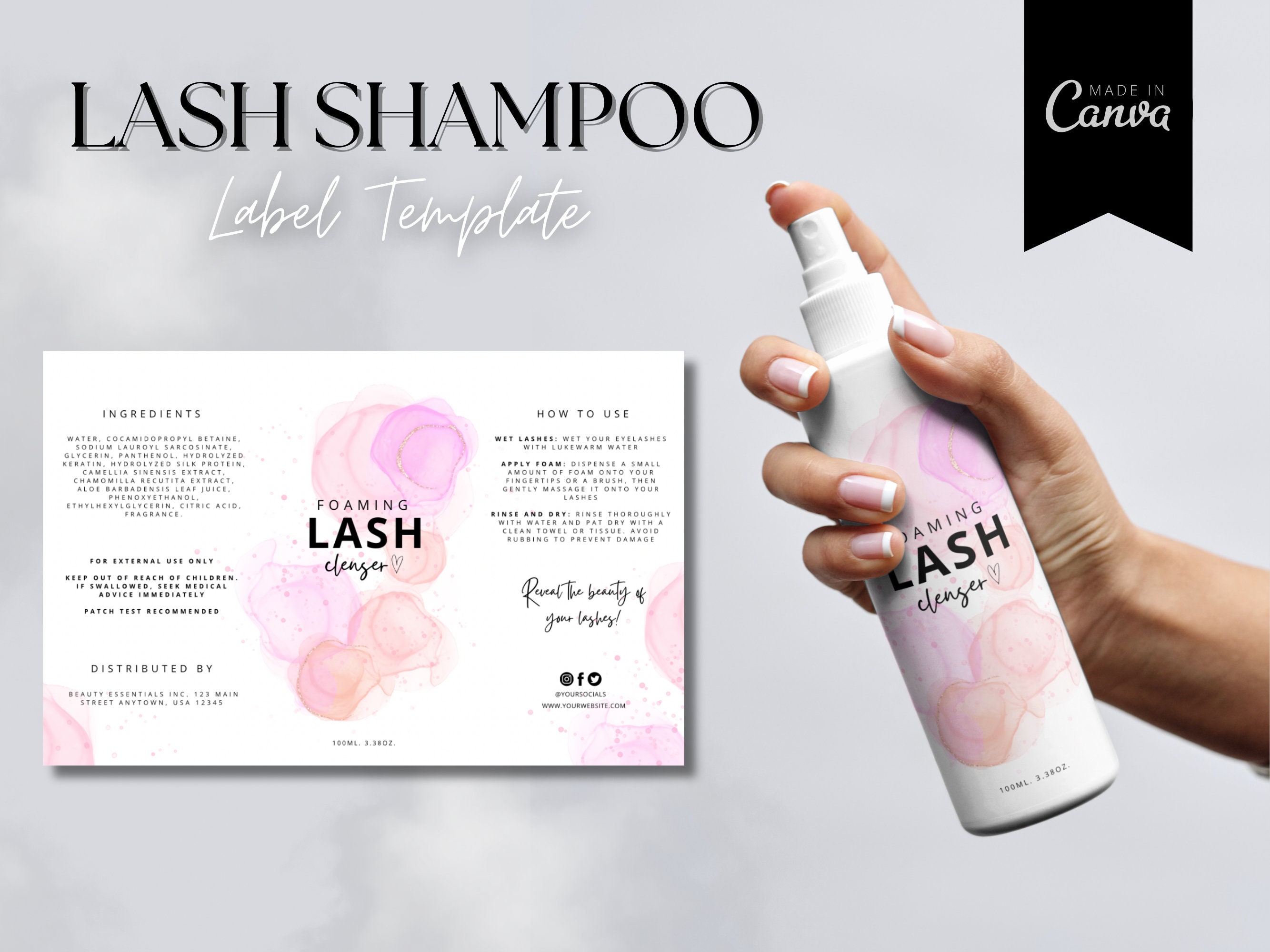 Lash Shampoo Template Lash Foam Shampoo Lashes Bottle Template Lash ...