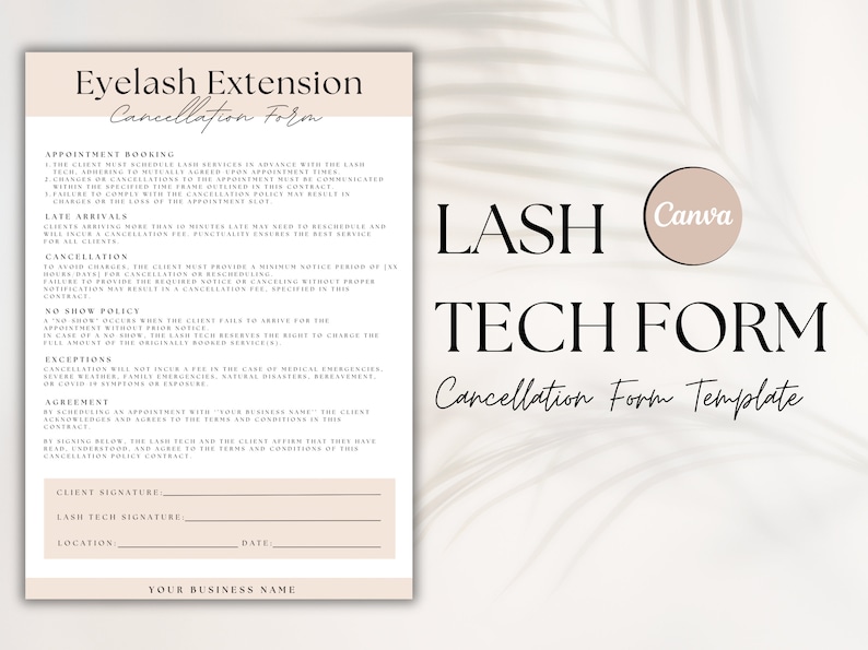Lash Cancellation Policy Form Template: Salon Esthetician Form (canva ...