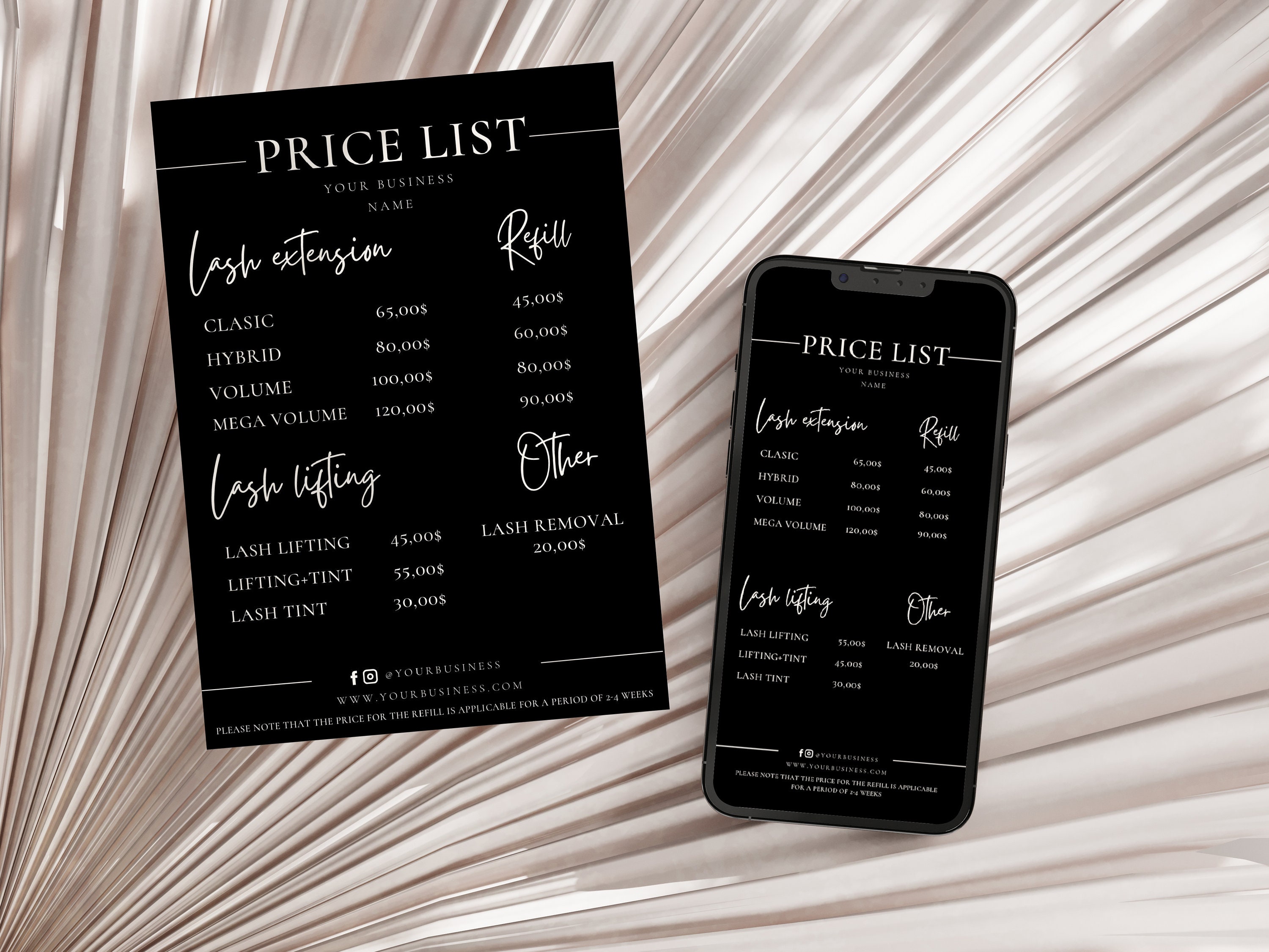 Price List Template Digital Price List Template Lash Price - Etsy