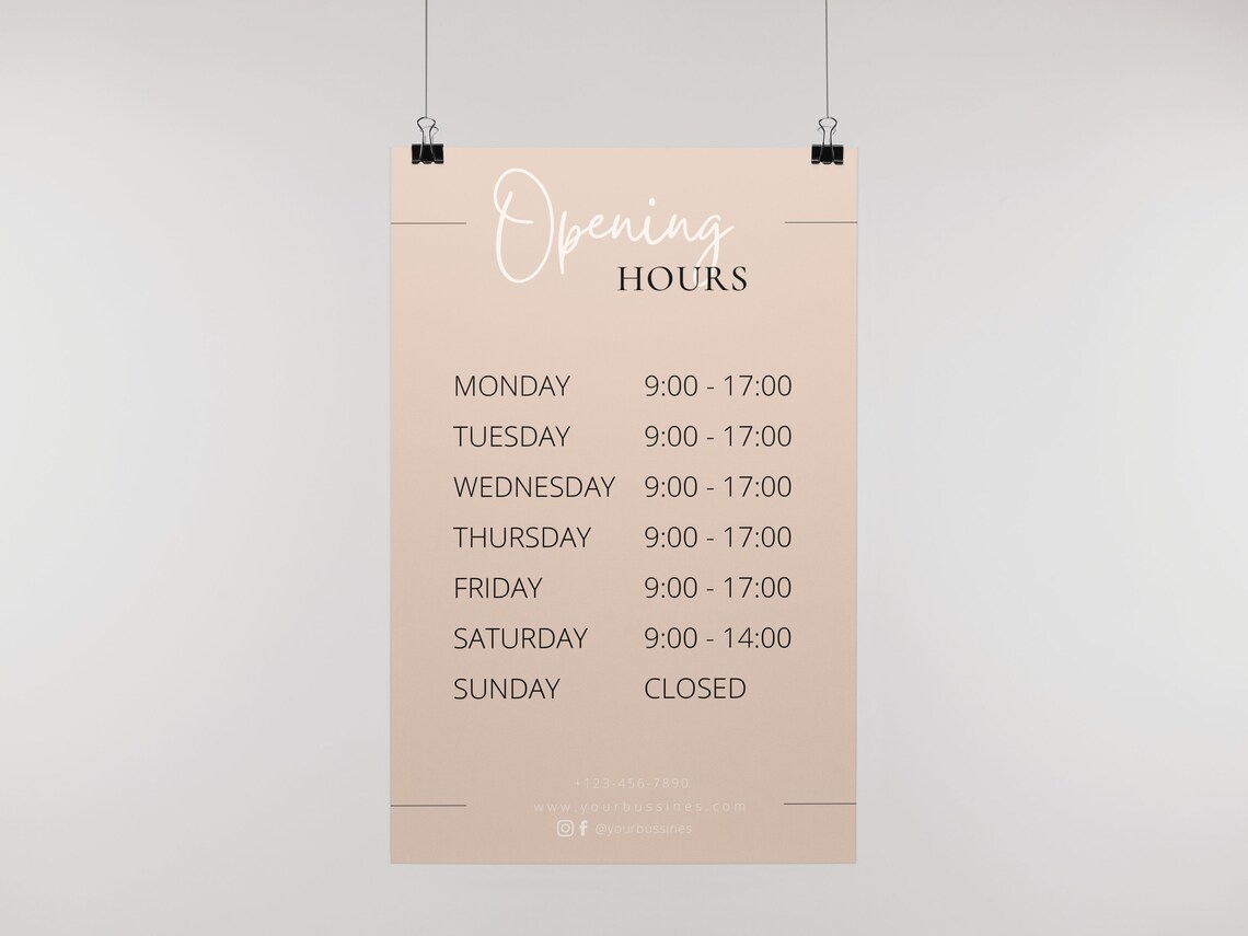 Opening Hours Template Salon Hours Template Printable Salon Hours ...