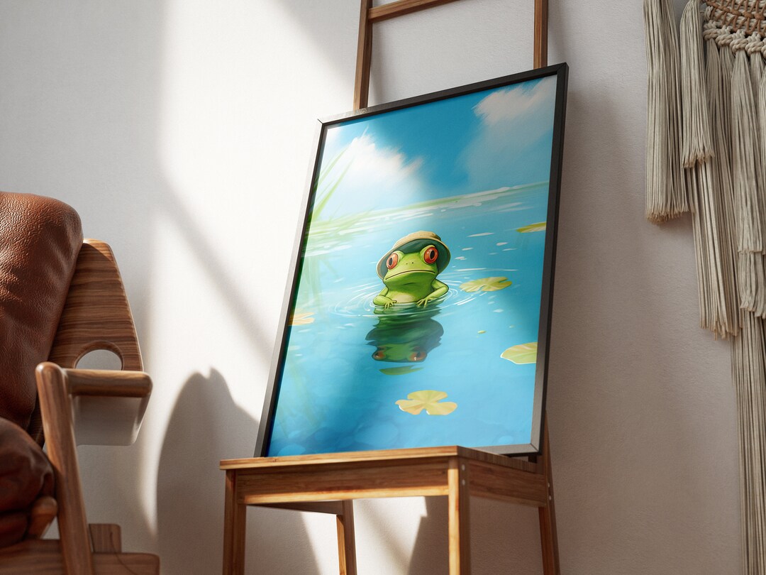 Gerahmtes Poster Frosch Im Hut Ghibli Stil Frosch Im See Süßer Und ...