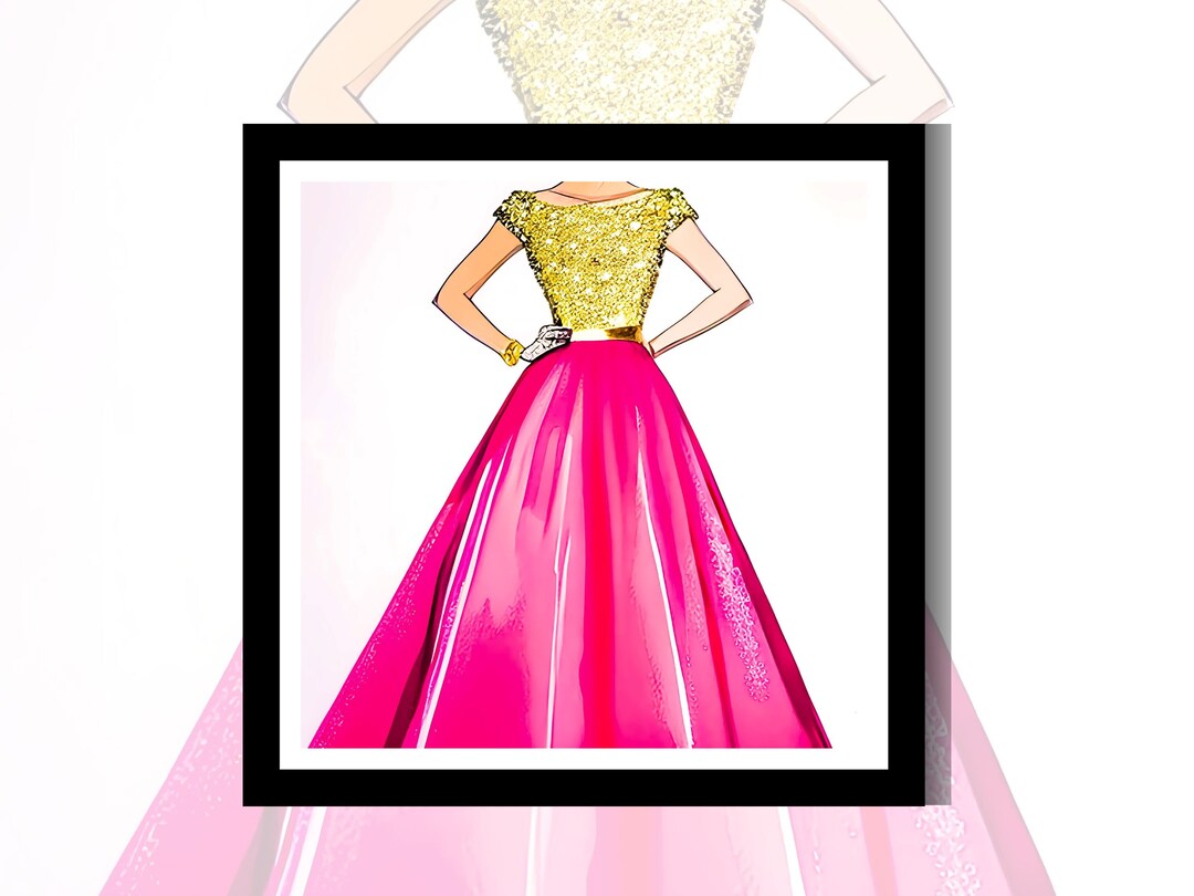 Classy Fashion Model in Pink Gold Dress AI Art Digital - Etsy