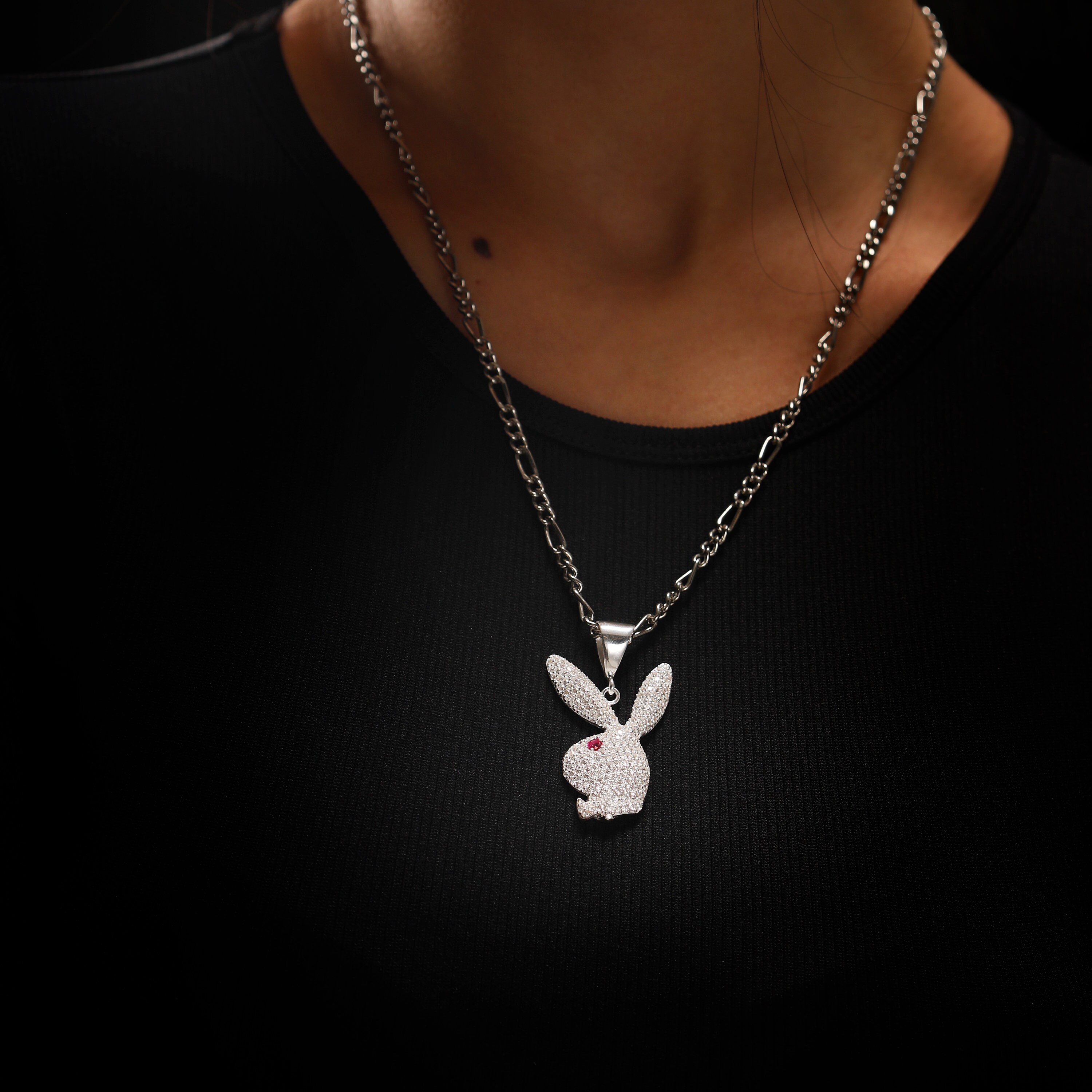 Sterling Silver Playboy Rabbit Iced Out Silver Playboy Bunny Pendant ...