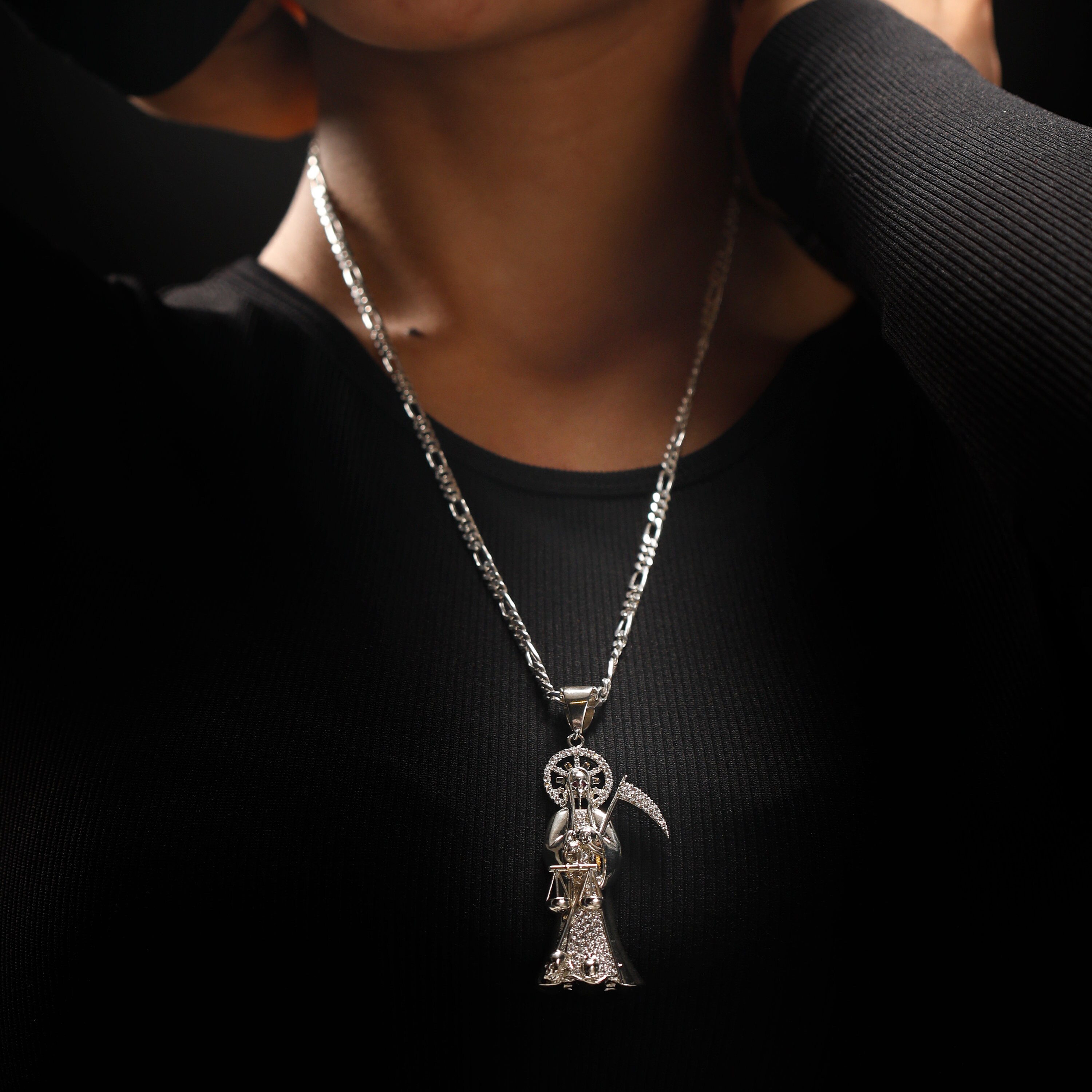 Santa Muerte Pendant Iced Out Sterling Silver Santa Muerte Pendant ...
