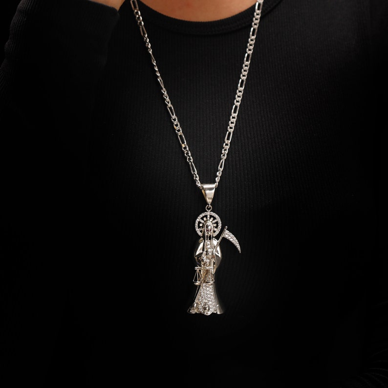 Santa Muerte Pendant Iced Out Sterling Silver Santa Muerte Pendant ...