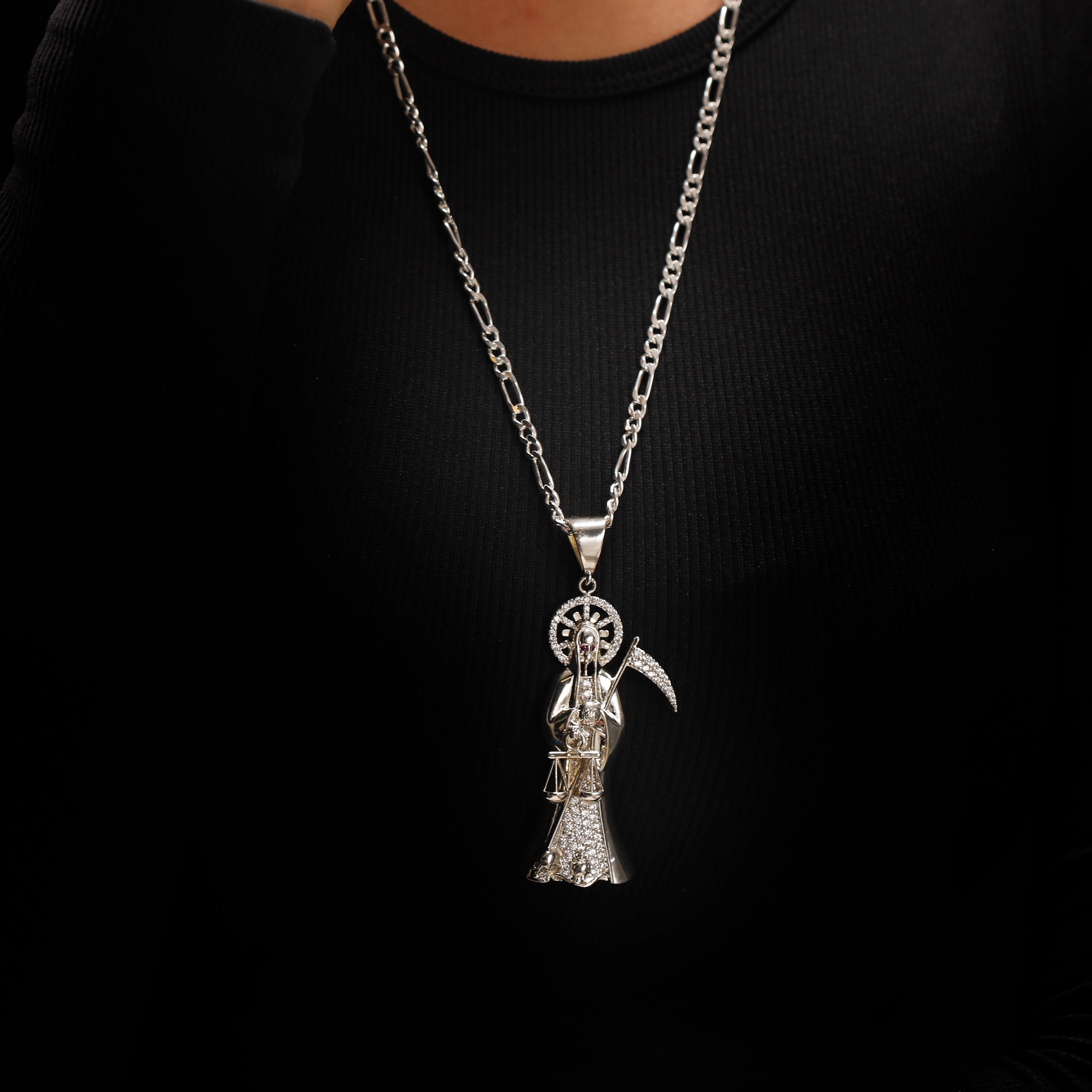 Santa Muerte Pendant Iced Out Sterling Silver Santa Muerte Pendant ...
