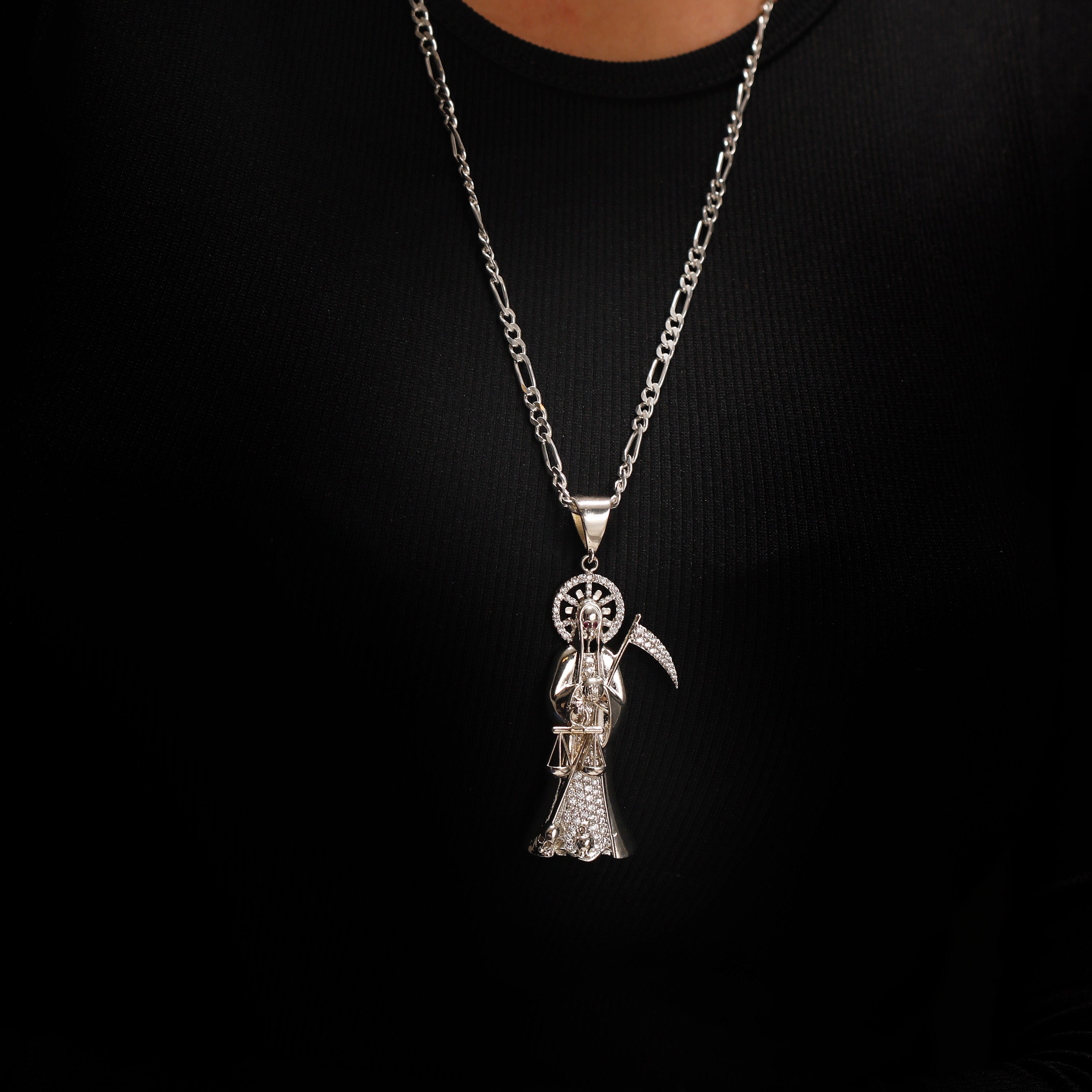 Santa Muerte Pendant Iced Out Sterling Silver Santa Muerte Pendant ...