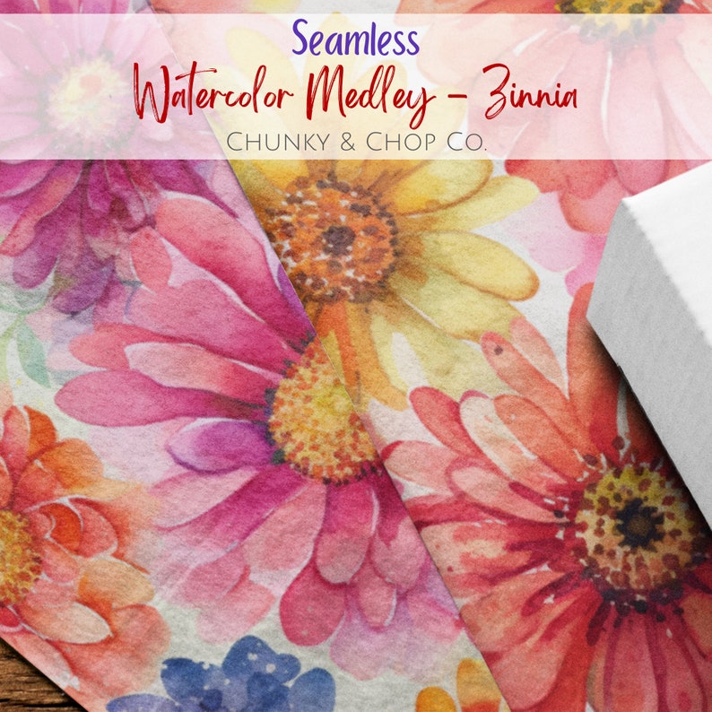 Watercolor Floral Medley Zinnia Digital Paper 1: Spattered Pattern Pack ...