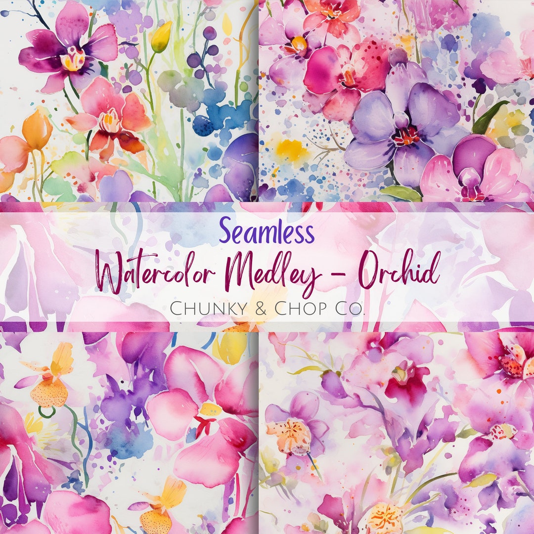 Watercolor Floral Medley Orchid Digital Paper 1: Spattered - Etsy