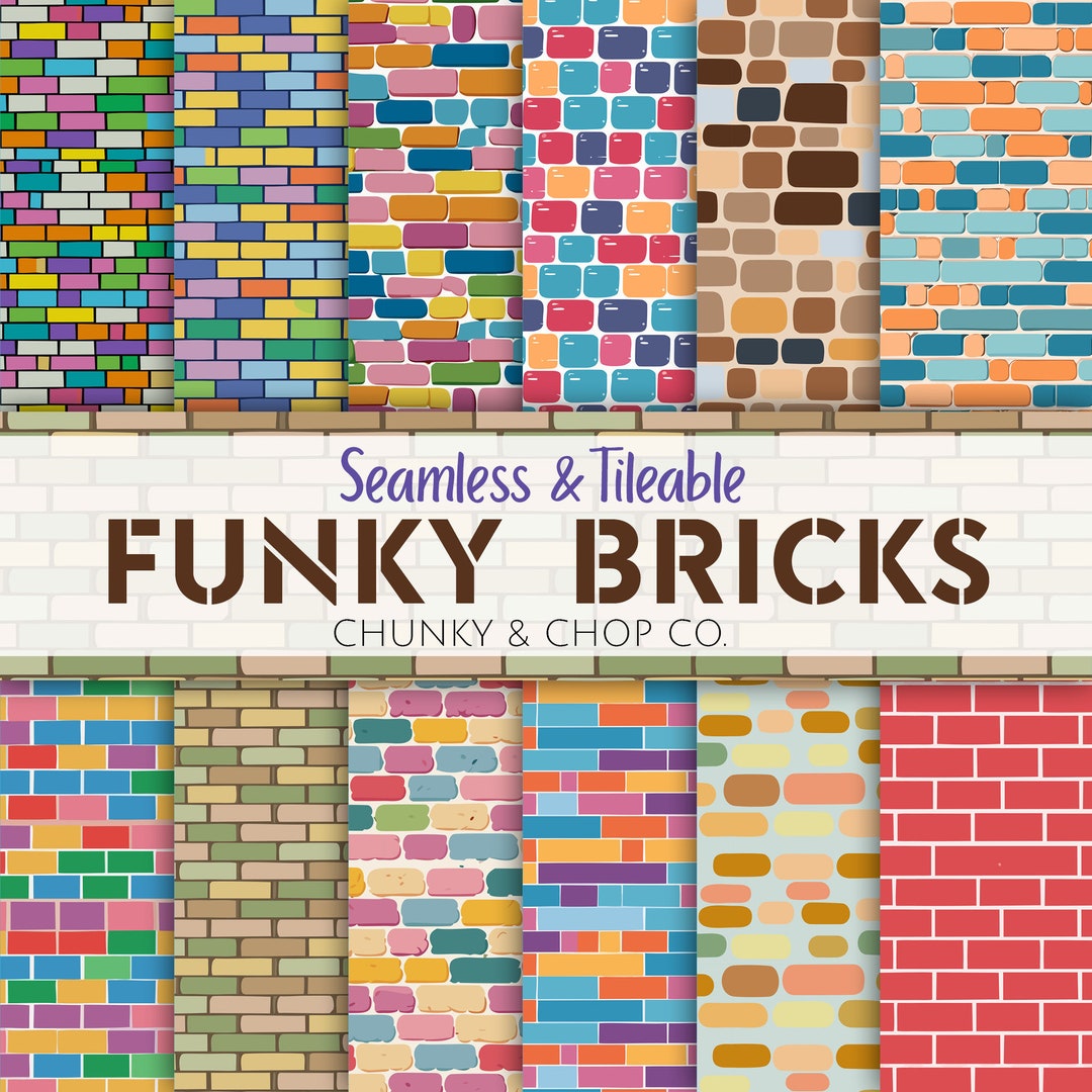 Funky Brick Digital Paper, Brick Pattern Pintables, Funky Prints, Brick ...