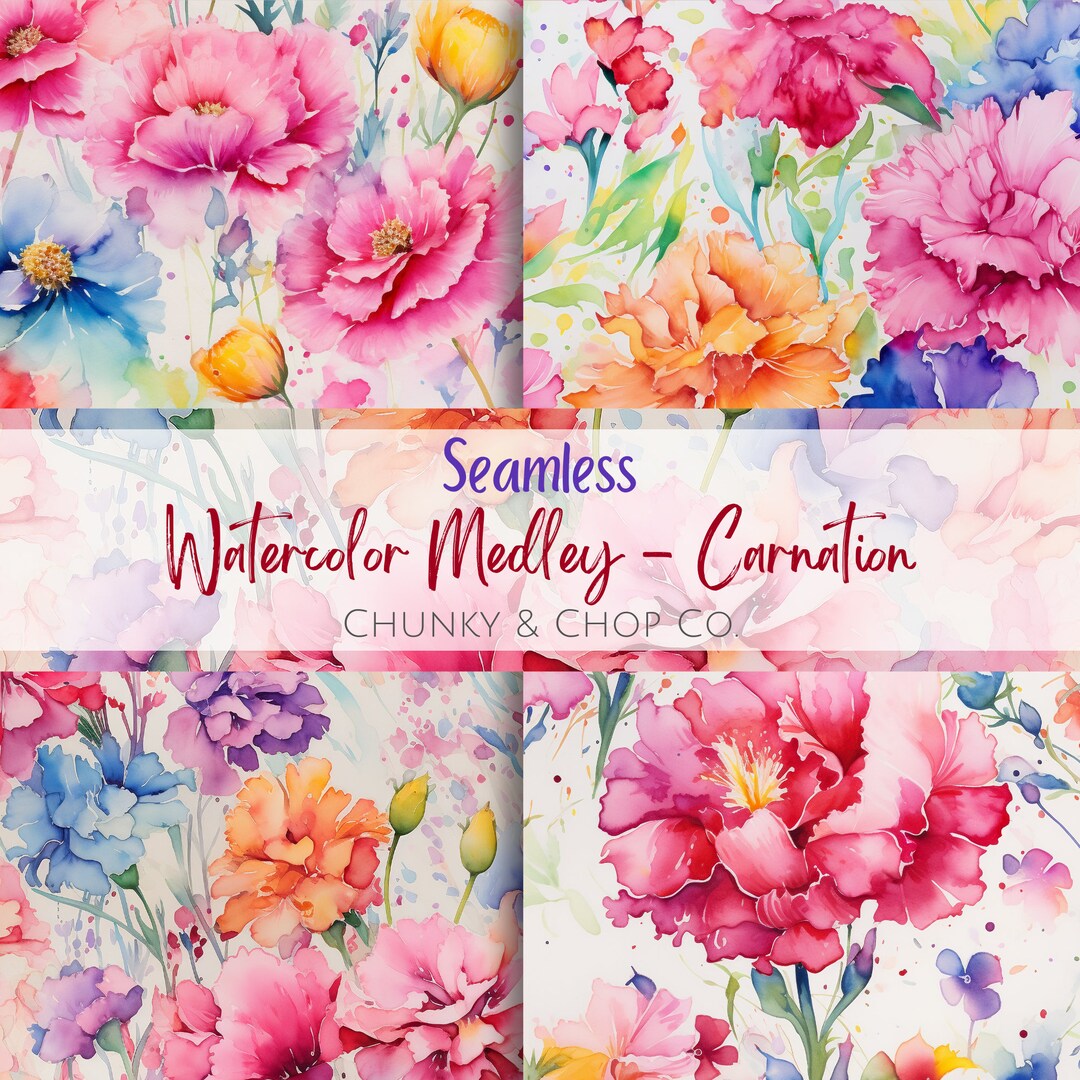 Watercolor Floral Medley Carnation Digital Paper 1: Spattered Pattern ...