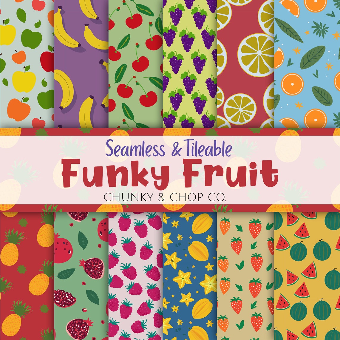 Funky Fruit Digital Paper, Fruit Pintables, Funky Prints, Fruit Print ...