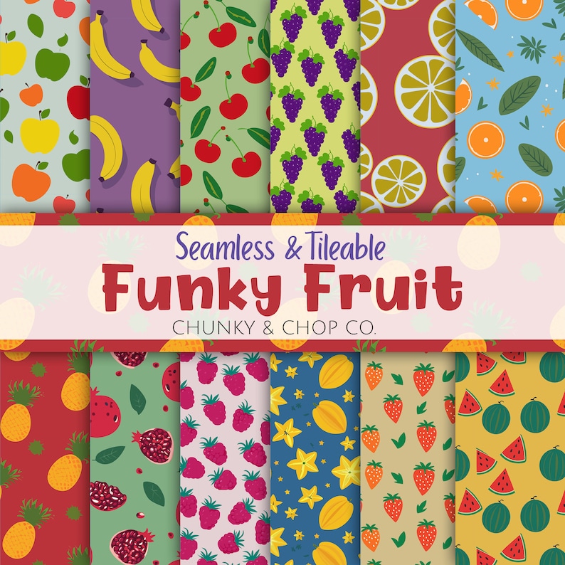 Funky Fruit Digital Paper, Fruit Pintables, Funky Prints, Fruit Print ...