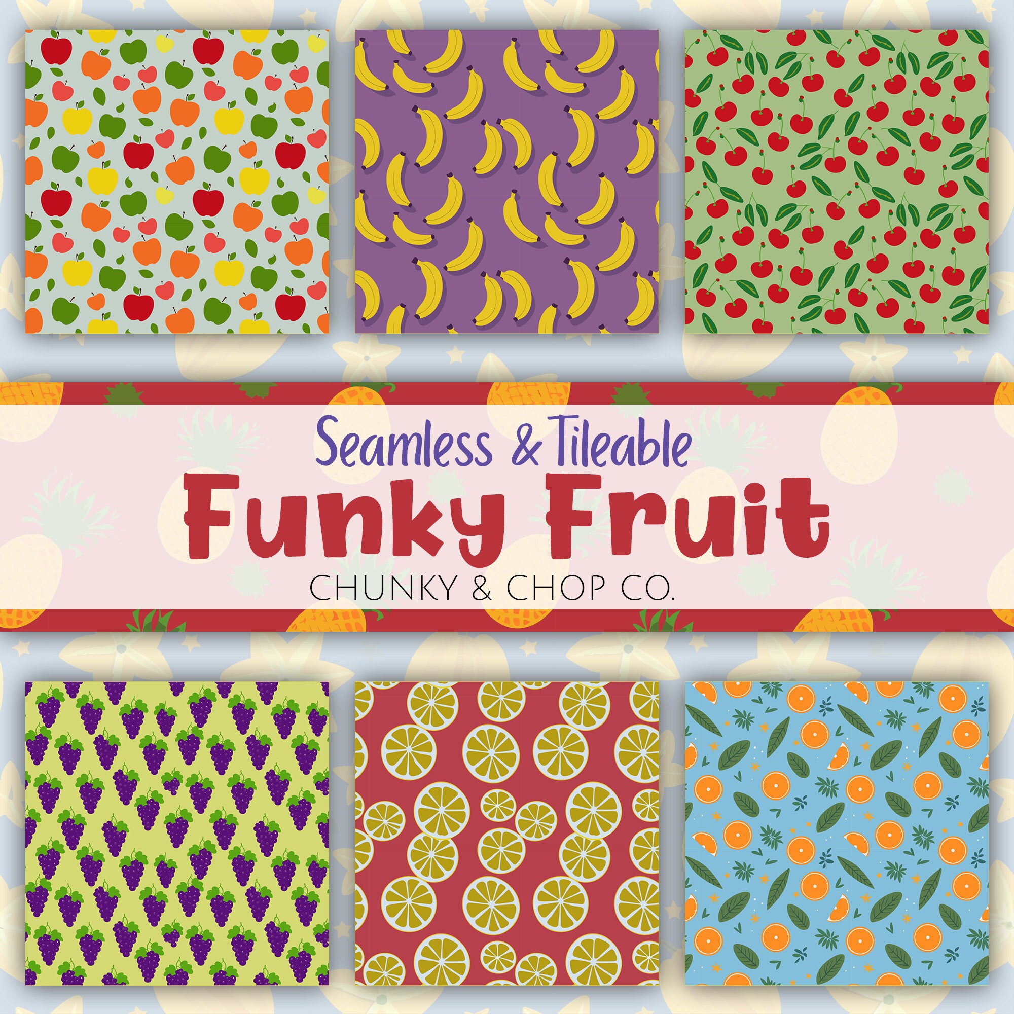 Funky Fruit Digital Paper, Fruit Pintables, Funky Prints, Fruit Print ...