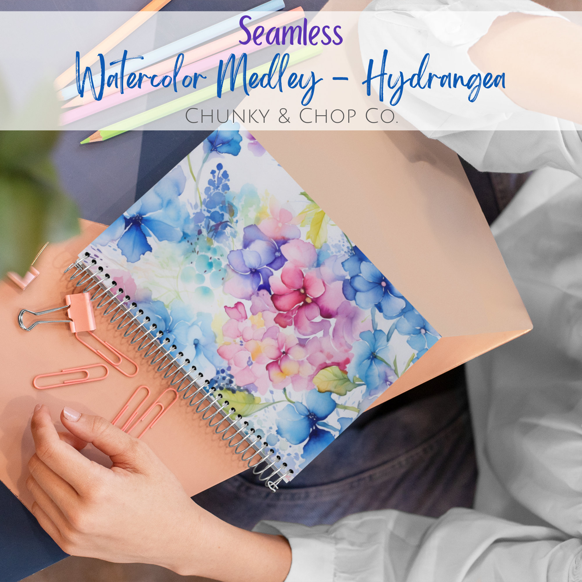 Watercolor Floral Medley Hydrangea Digital Paper 1: Spattered Pattern ...