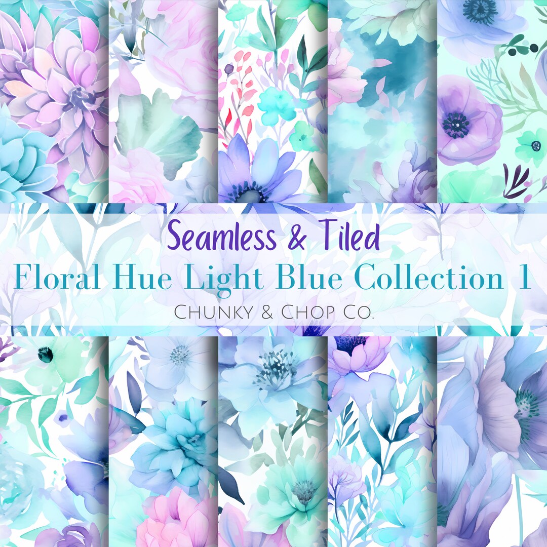 Light Blue Floral Digital Paper 1: Summer Pastel Hue Pattern Pack ...