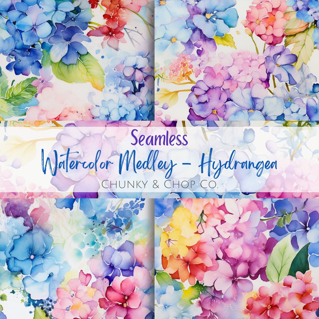Watercolor Floral Medley Hydrangea Digital Paper 1: Spattered Pattern ...