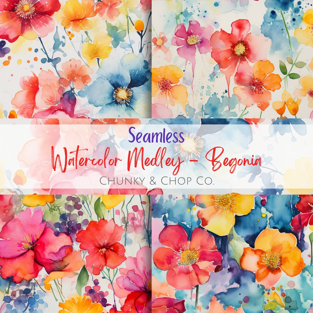 Watercolor Floral Medley Begonia Digital Paper 1: Spattered Pattern ...