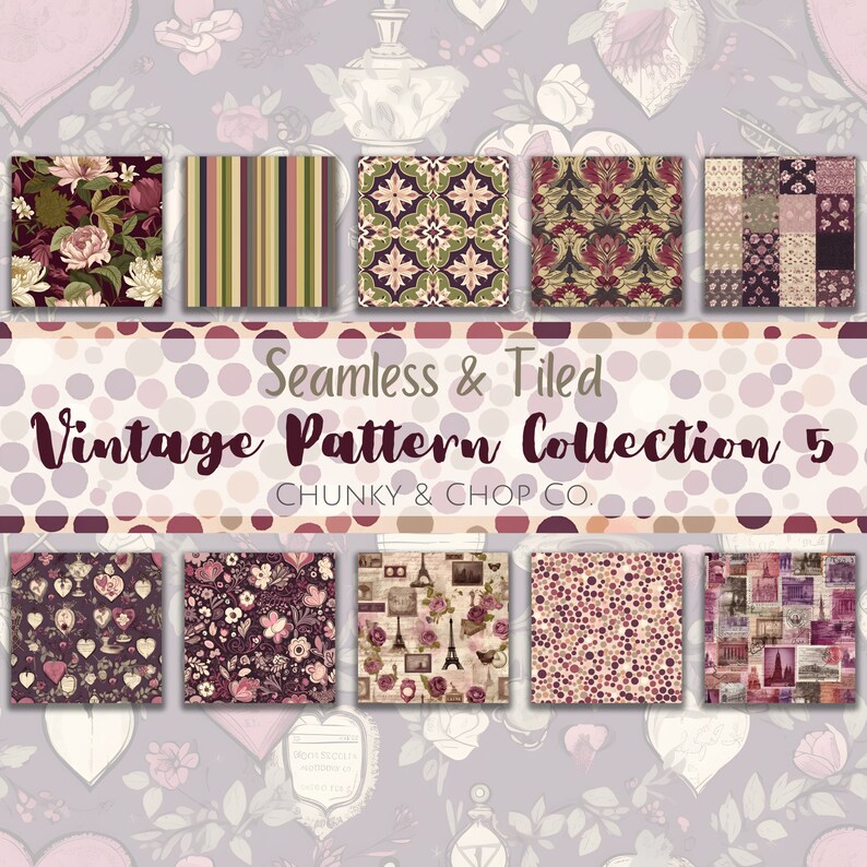 Vintage Themed Digital Papers 5, Seamless Pattern Commercial Use ...