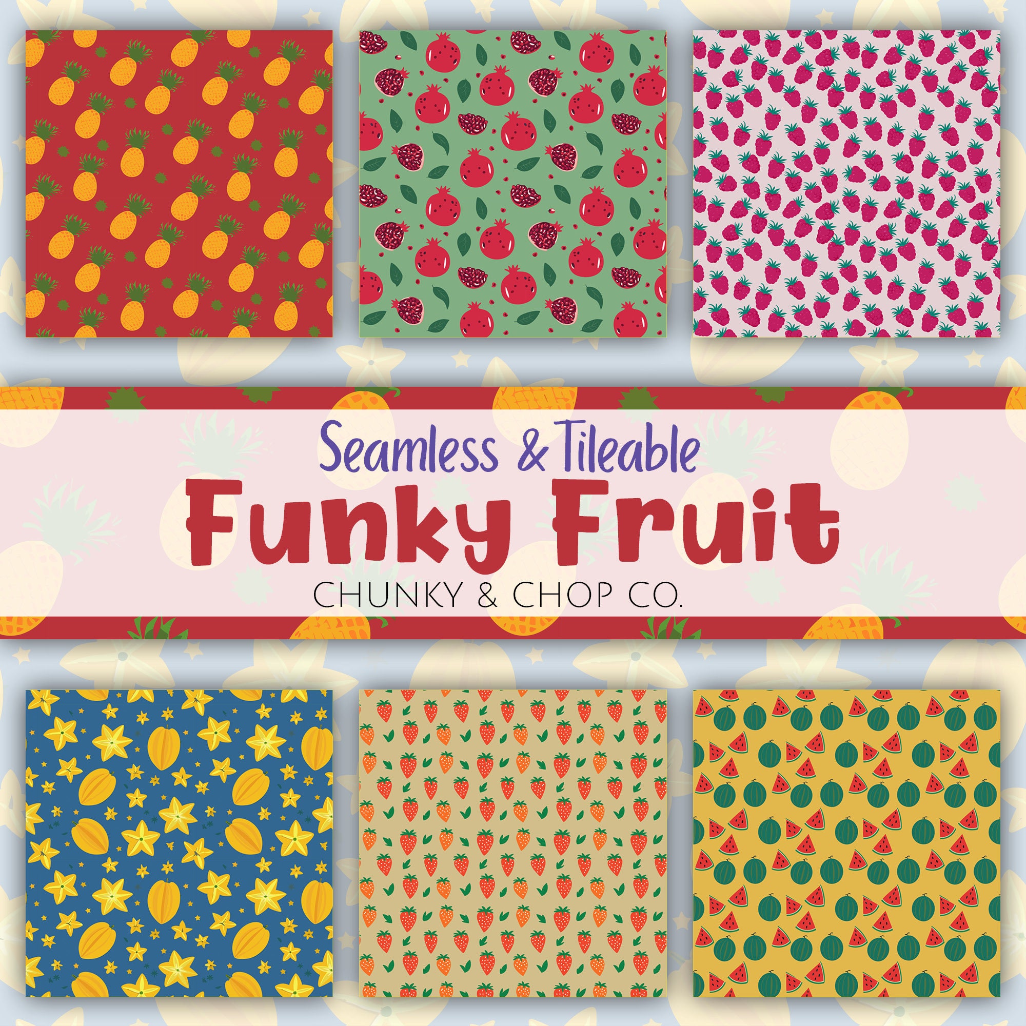 Funky Fruit Digital Paper, Fruit Pintables, Funky Prints, Fruit Print ...