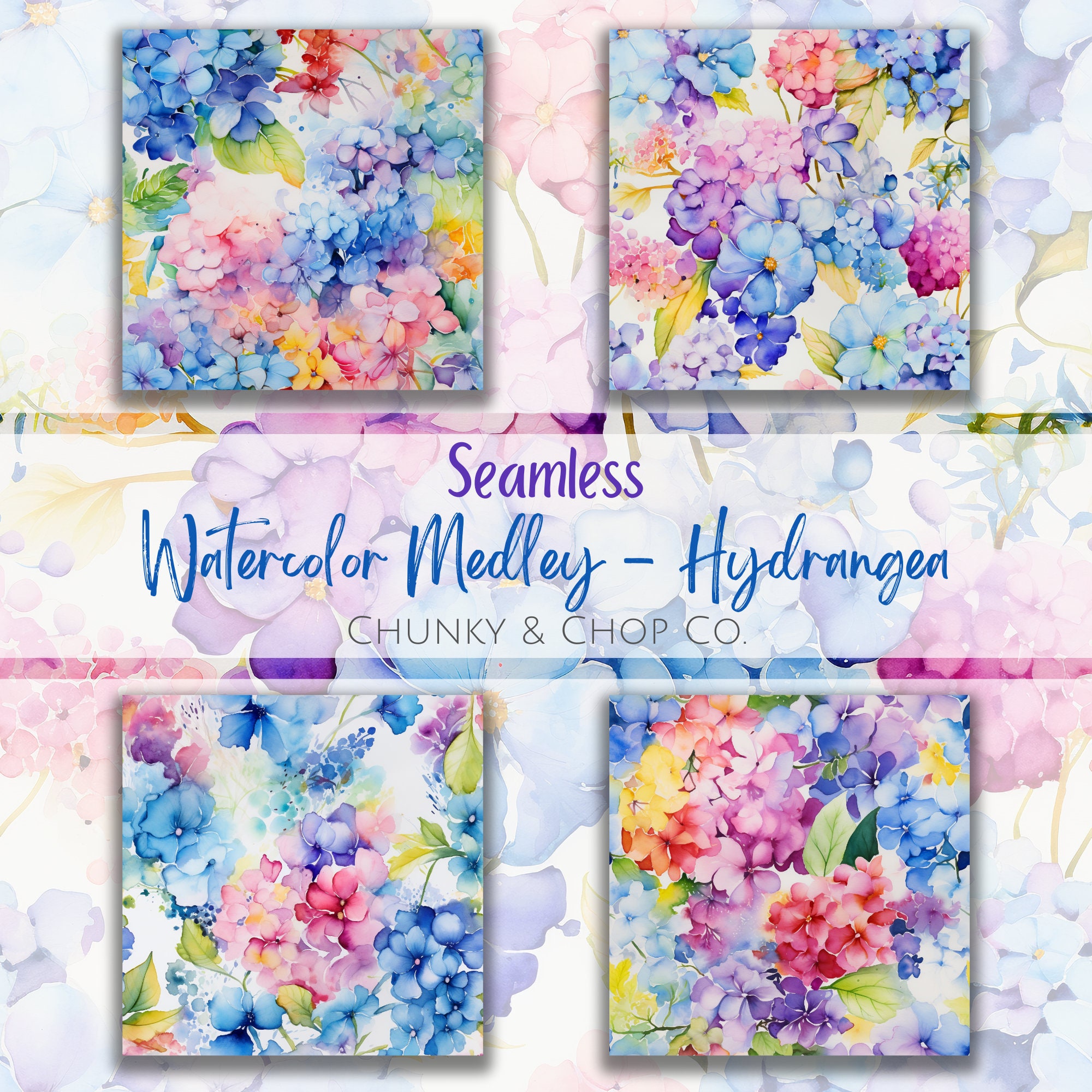 Watercolor Floral Medley Hydrangea Digital Paper 1: Spattered Pattern ...