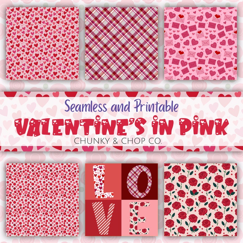 Valentine's in Pink Digital Paper, Valentine Pintables, Valentines Day ...