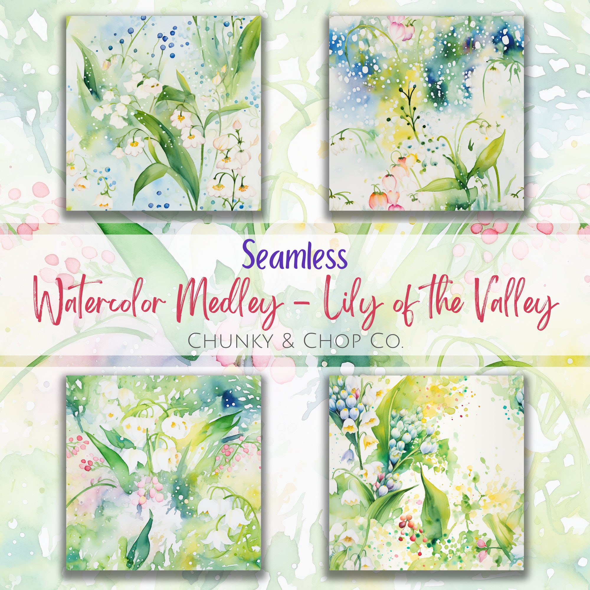 Watercolor Floral Medley Lily of the Valley Digital Paper 1: Spattered ...