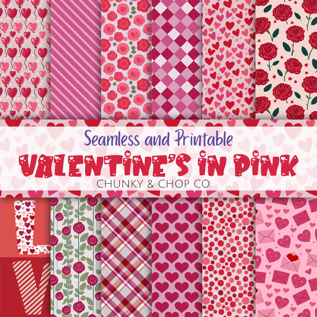 Valentine's in Pink Digital Paper, Valentine Pintables, Valentines Day ...
