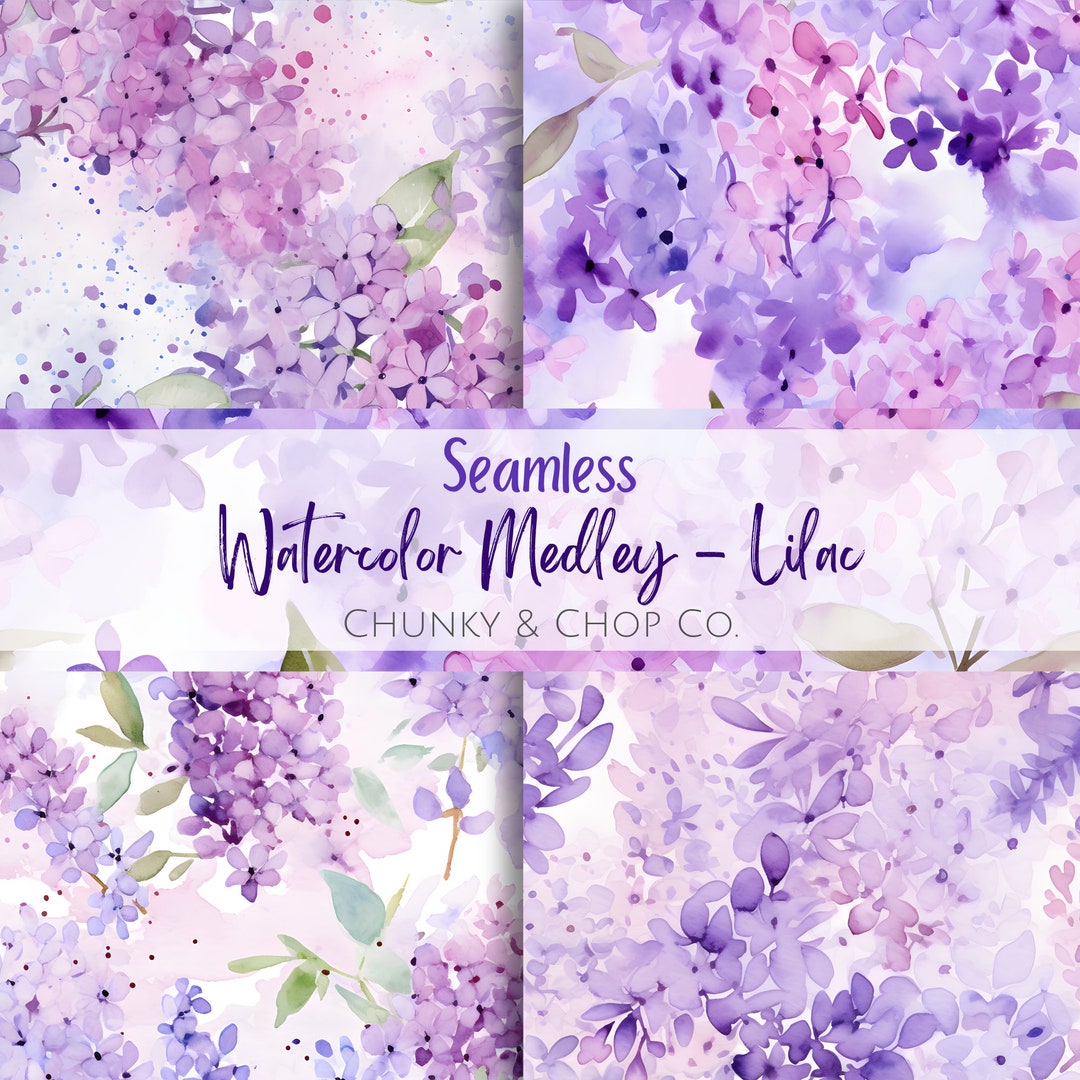 Watercolor Floral Medley Lilac Digital Paper 1: Spattered Pattern Pack ...