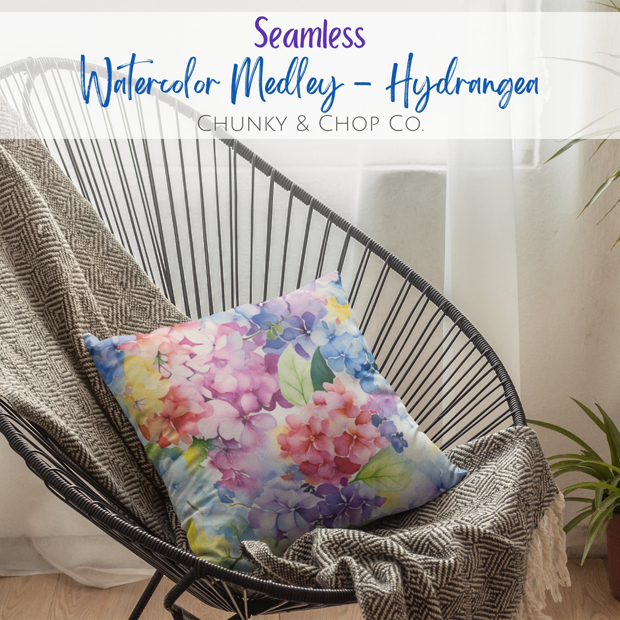 Watercolor Floral Medley Hydrangea Digital Paper 1: Spattered Pattern ...