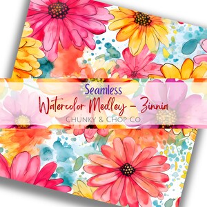 Watercolor Floral Medley Zinnia Digital Paper 1: Spattered Pattern Pack ...