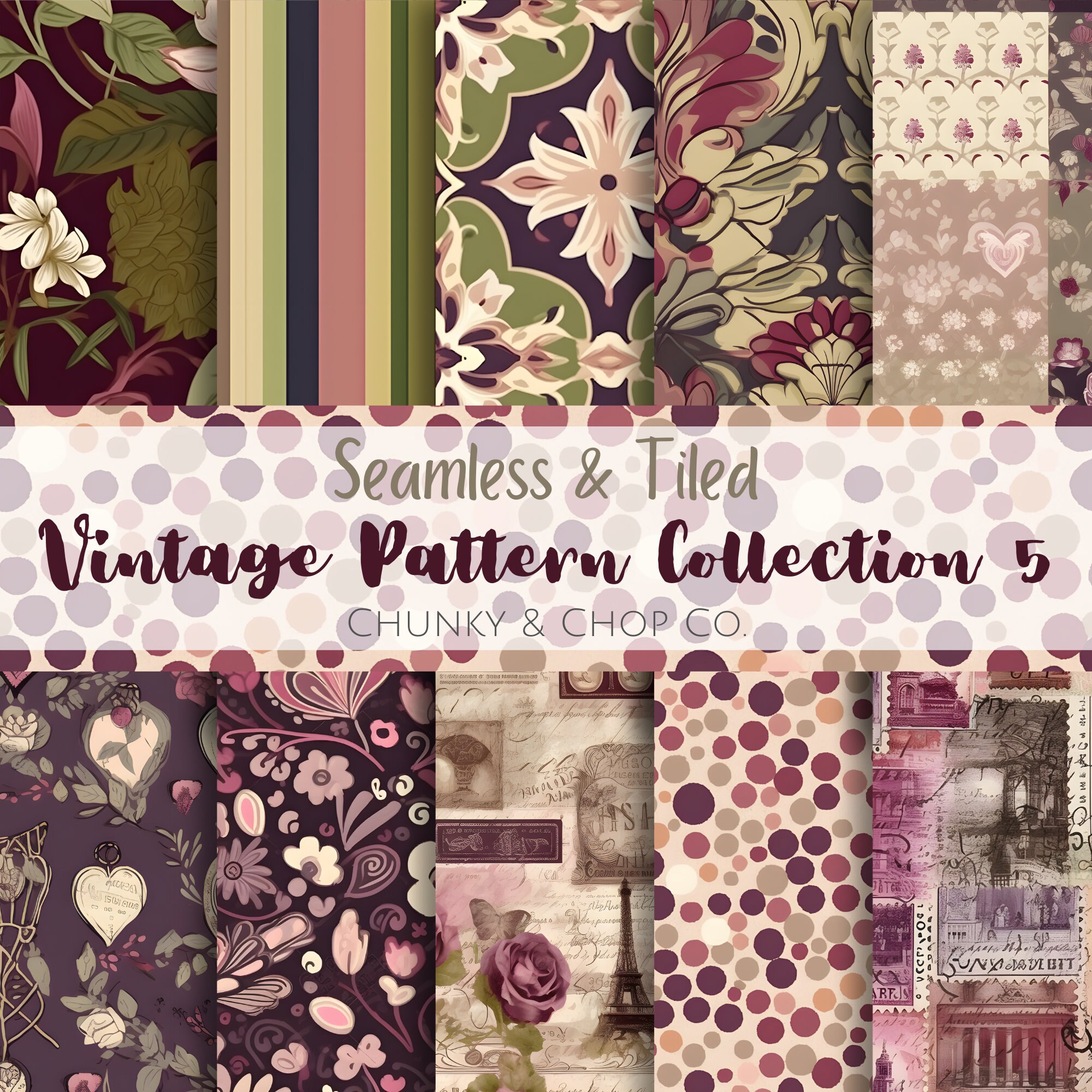 Vintage Themed Digital Papers 5, Seamless Pattern Commercial Use ...