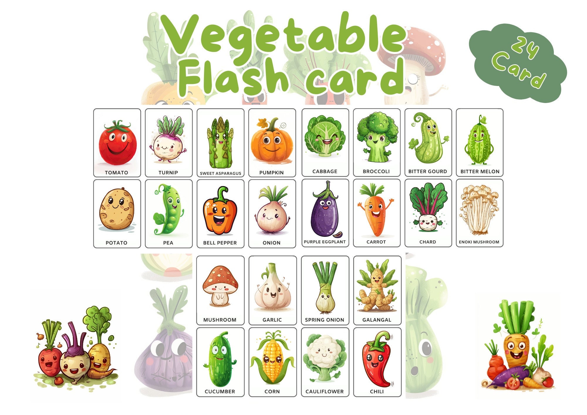 Printable Vegetable Flashcards for Kids Educational Flashcards 8 ...
