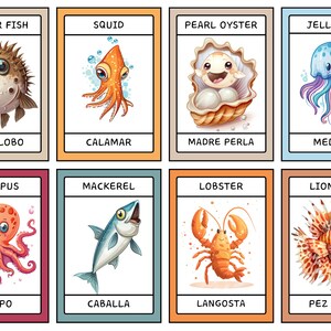Aquatic Animals Flashcards English and Spanish Vocabulary set of 24 - Etsy