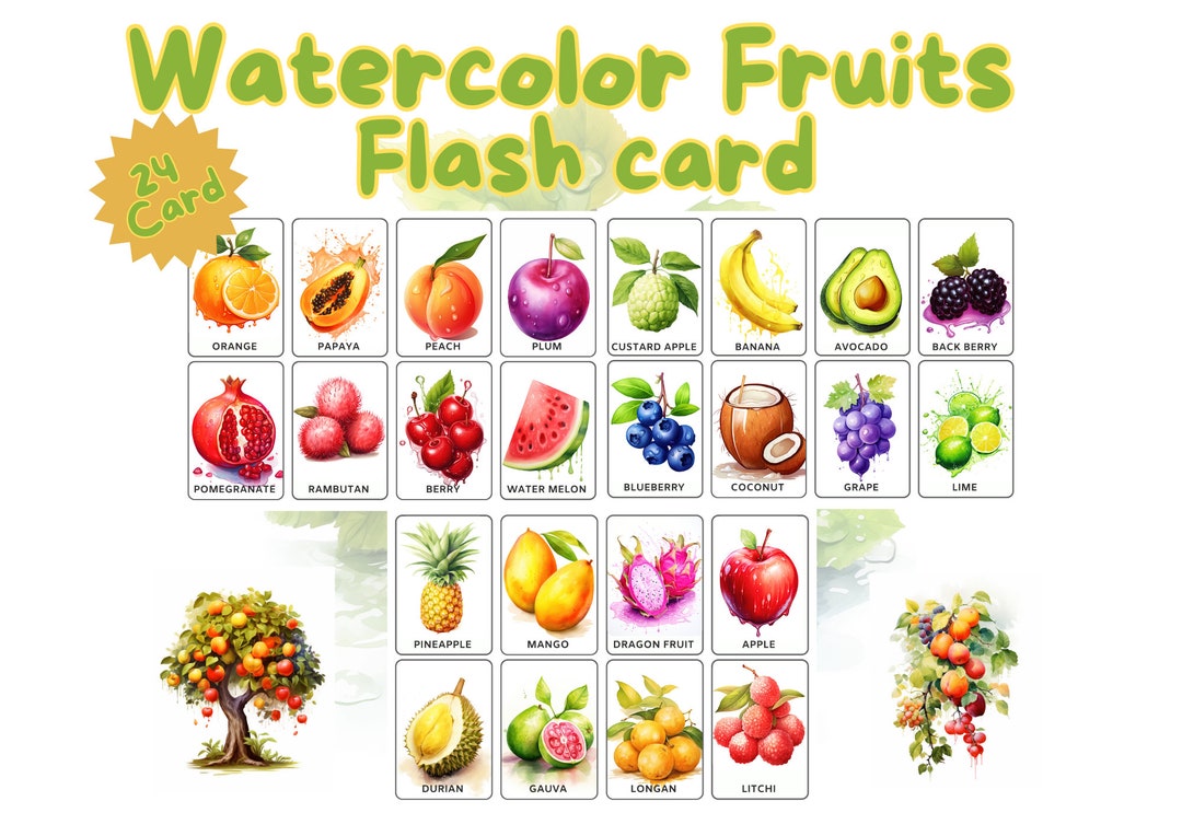 Vibrant Fruit Flash Cards Printable A4 Sheets 8 Fruits, 3 Pages ...