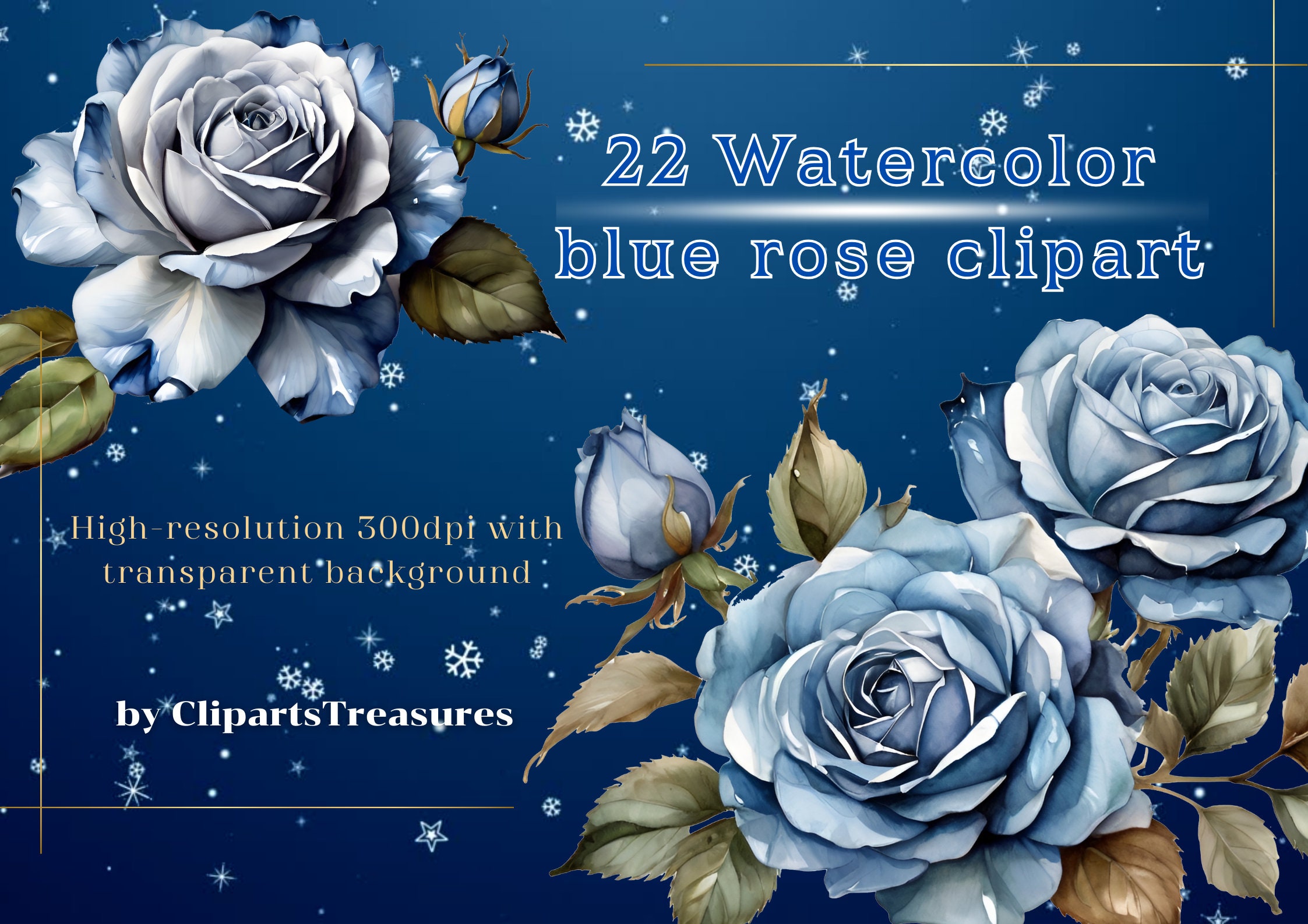 22 Watercolor Blue Rose Clipart - Etsy