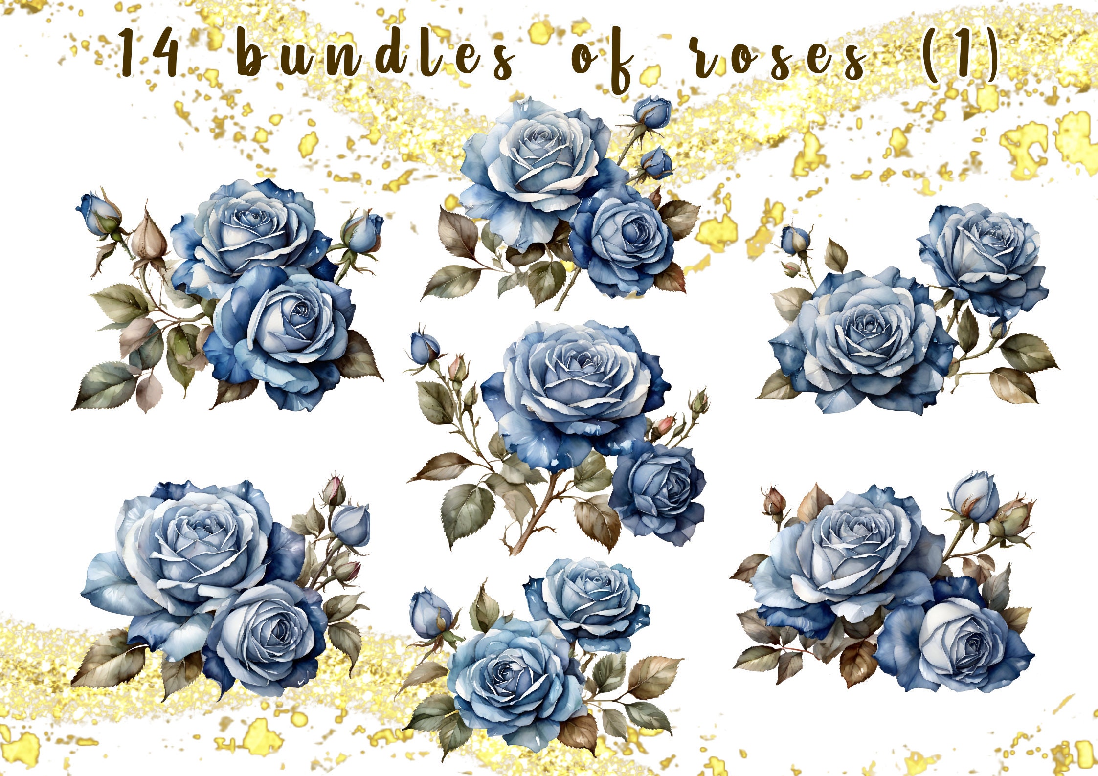 22 Watercolor Blue Rose Clipart - Etsy