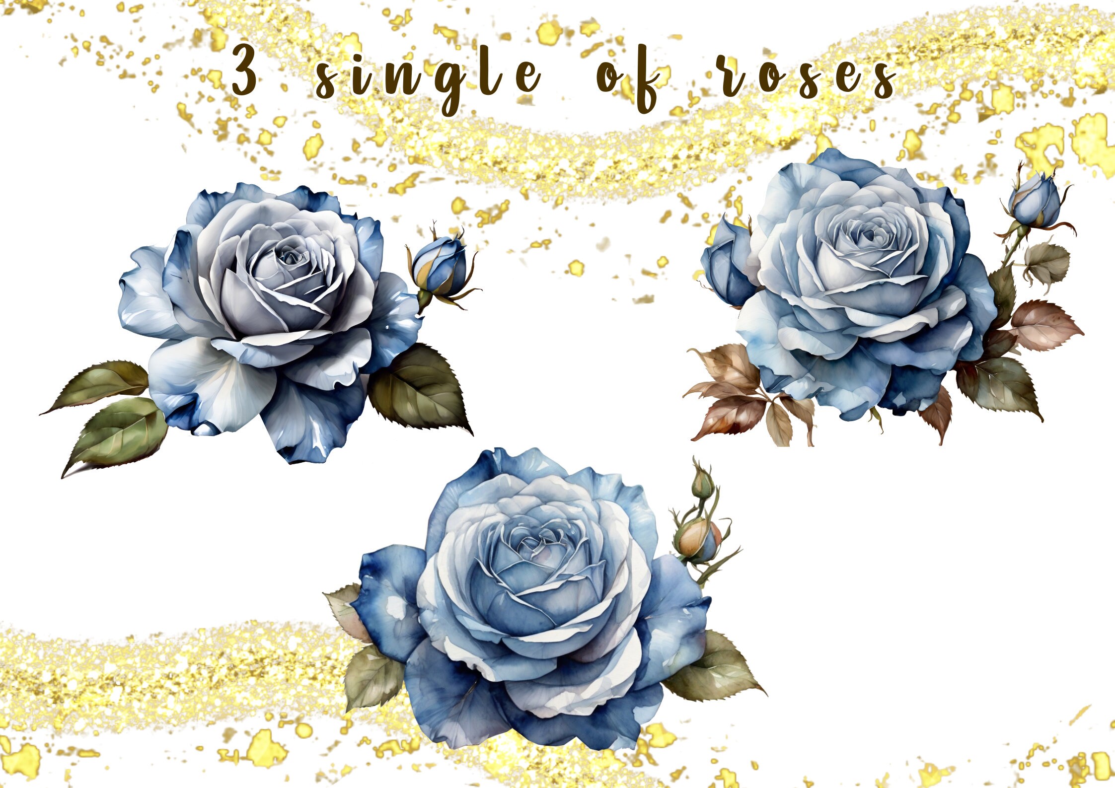 22 Watercolor Blue Rose Clipart - Etsy
