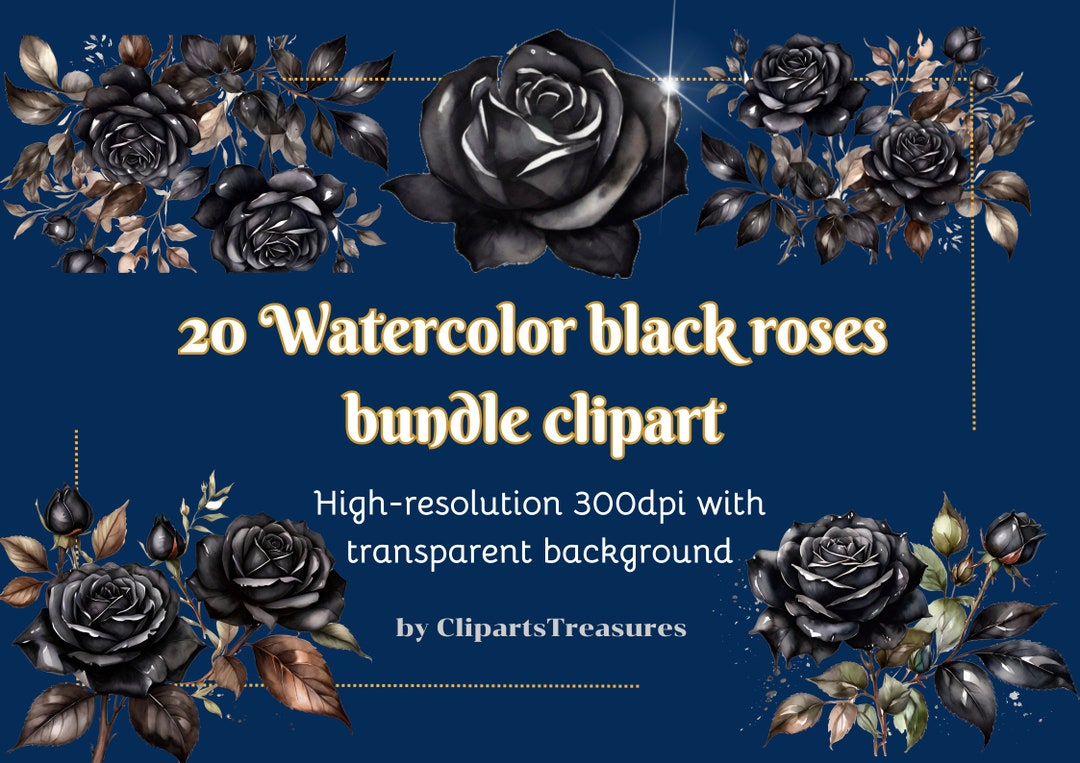 20 Watercolor Black Roses Bundle Clipart - Etsy