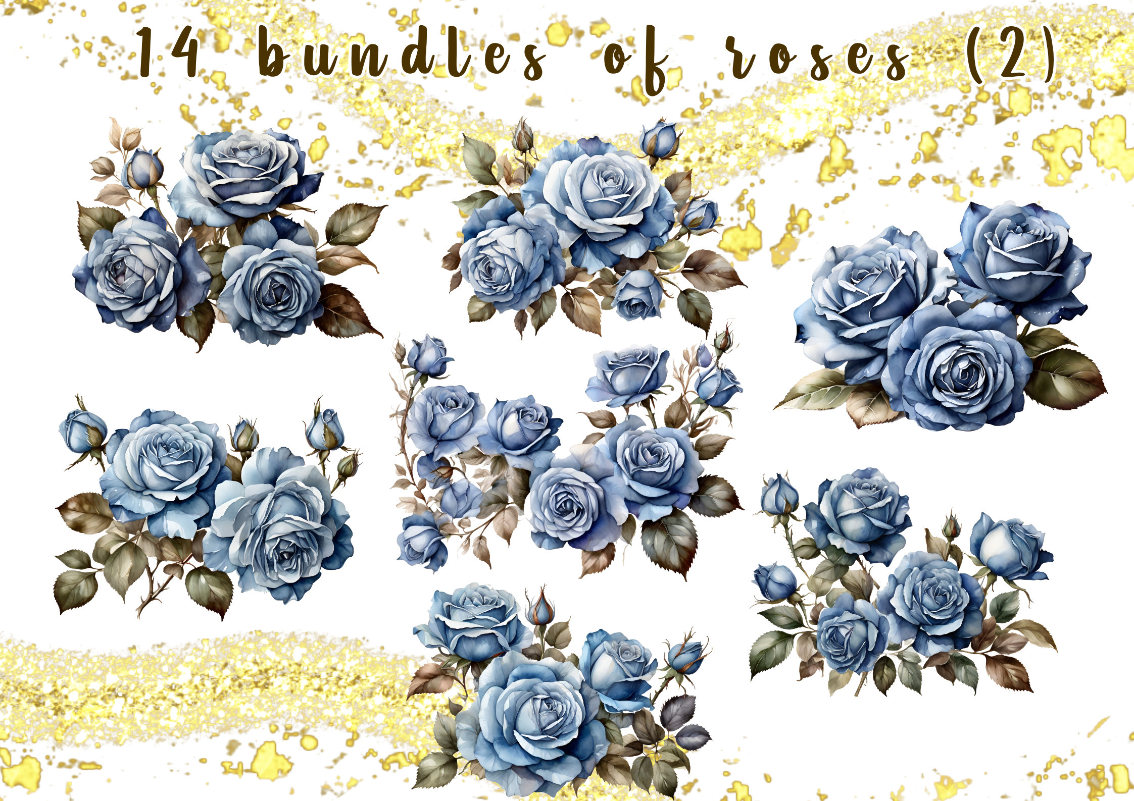 22 Watercolor Blue Rose Clipart - Etsy