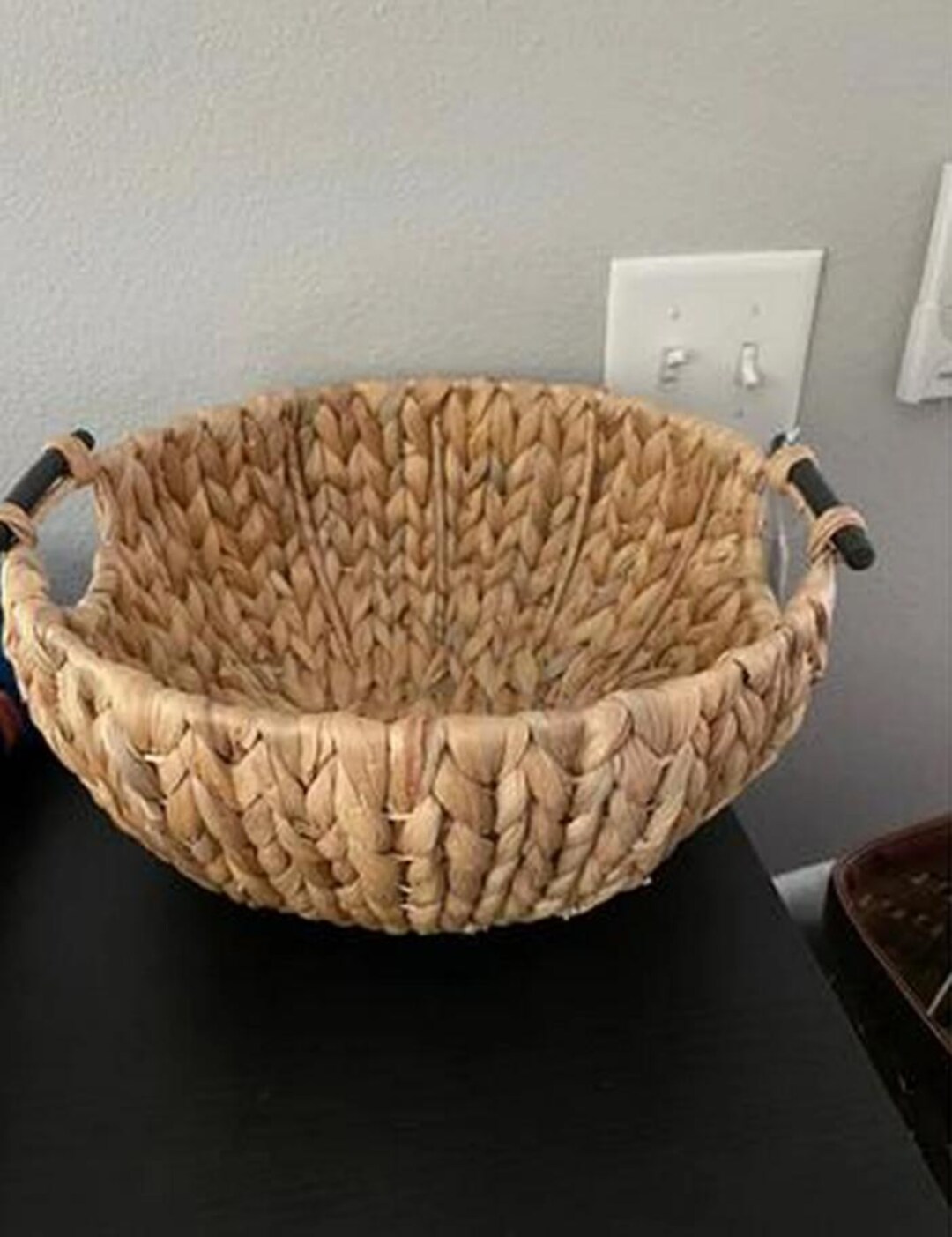 Natural Woven Water Hyacinth Decorative Bowl With Wooden ...